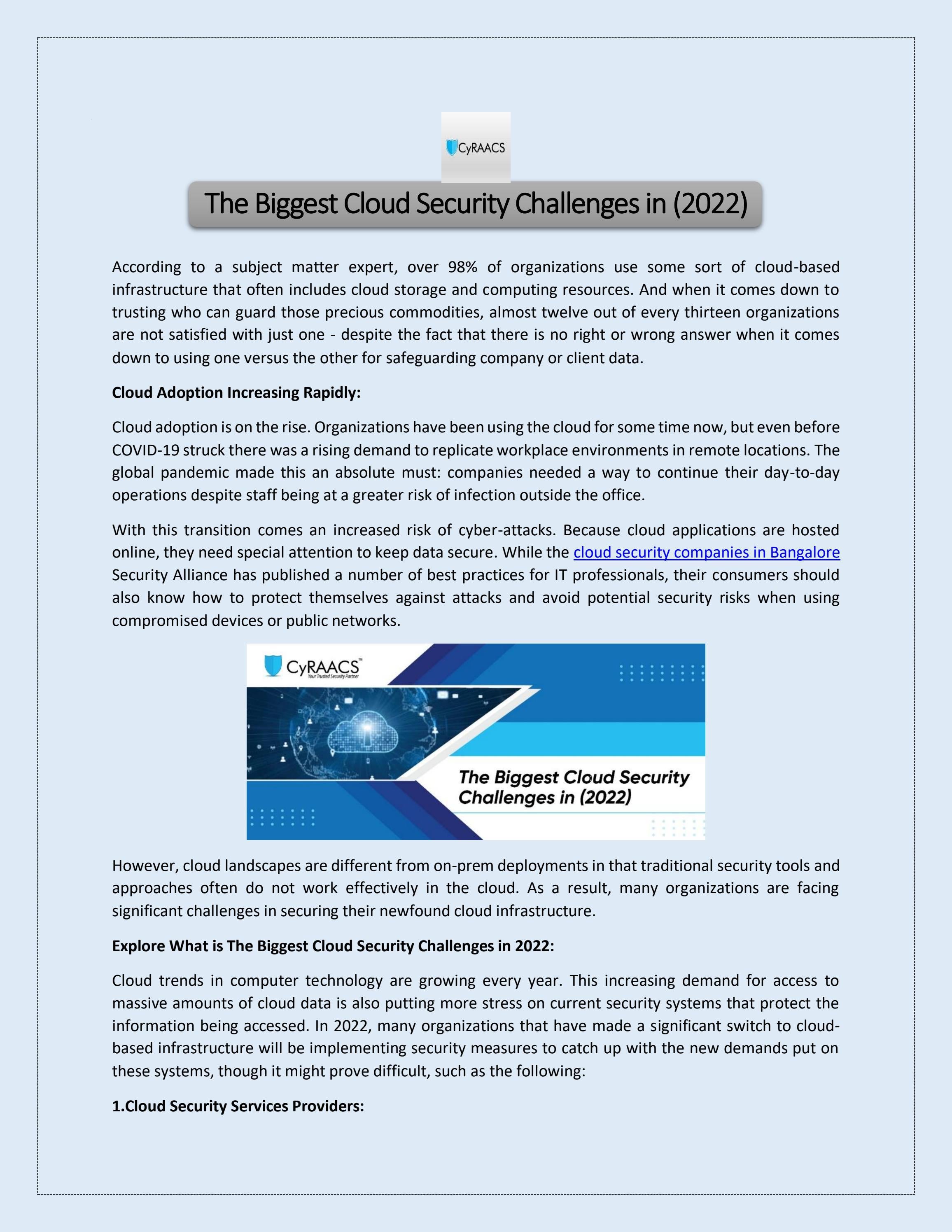 The Biggest Cloud Security Challenges in (2022) by CyRAACS - Issuu