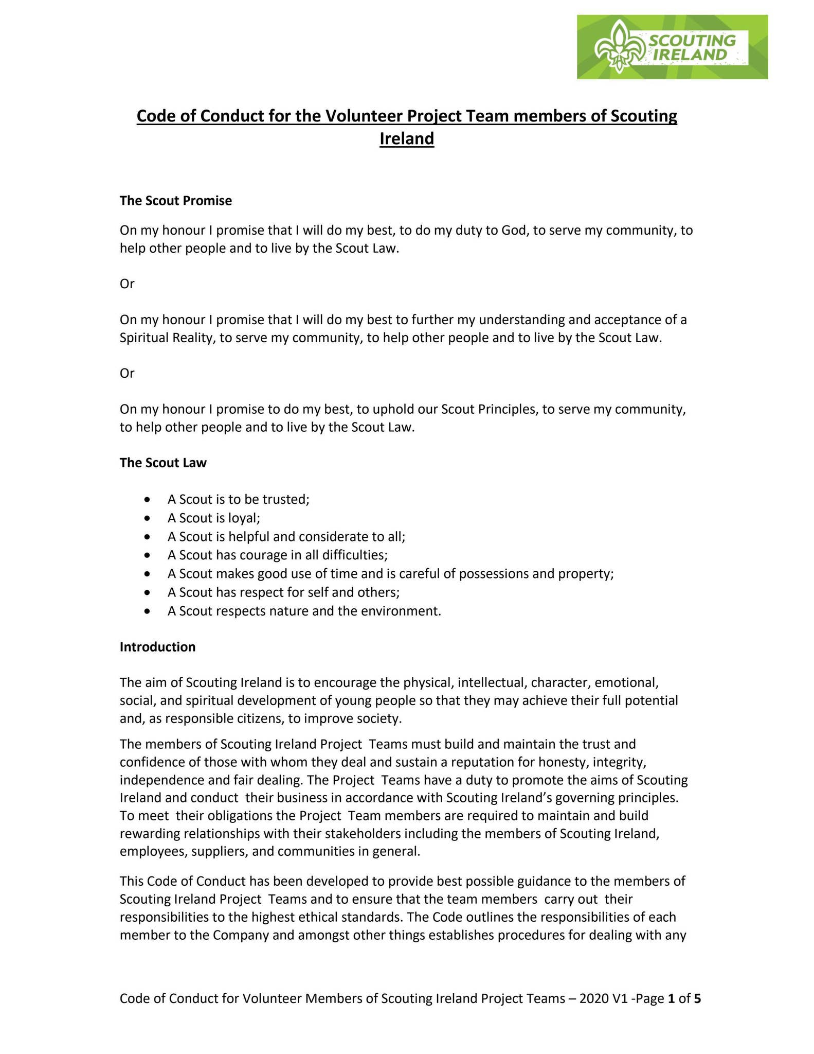 Code-of-Conduct-for-Members-of-Scouting-Ireland-Volunteer-Project-Teams ...