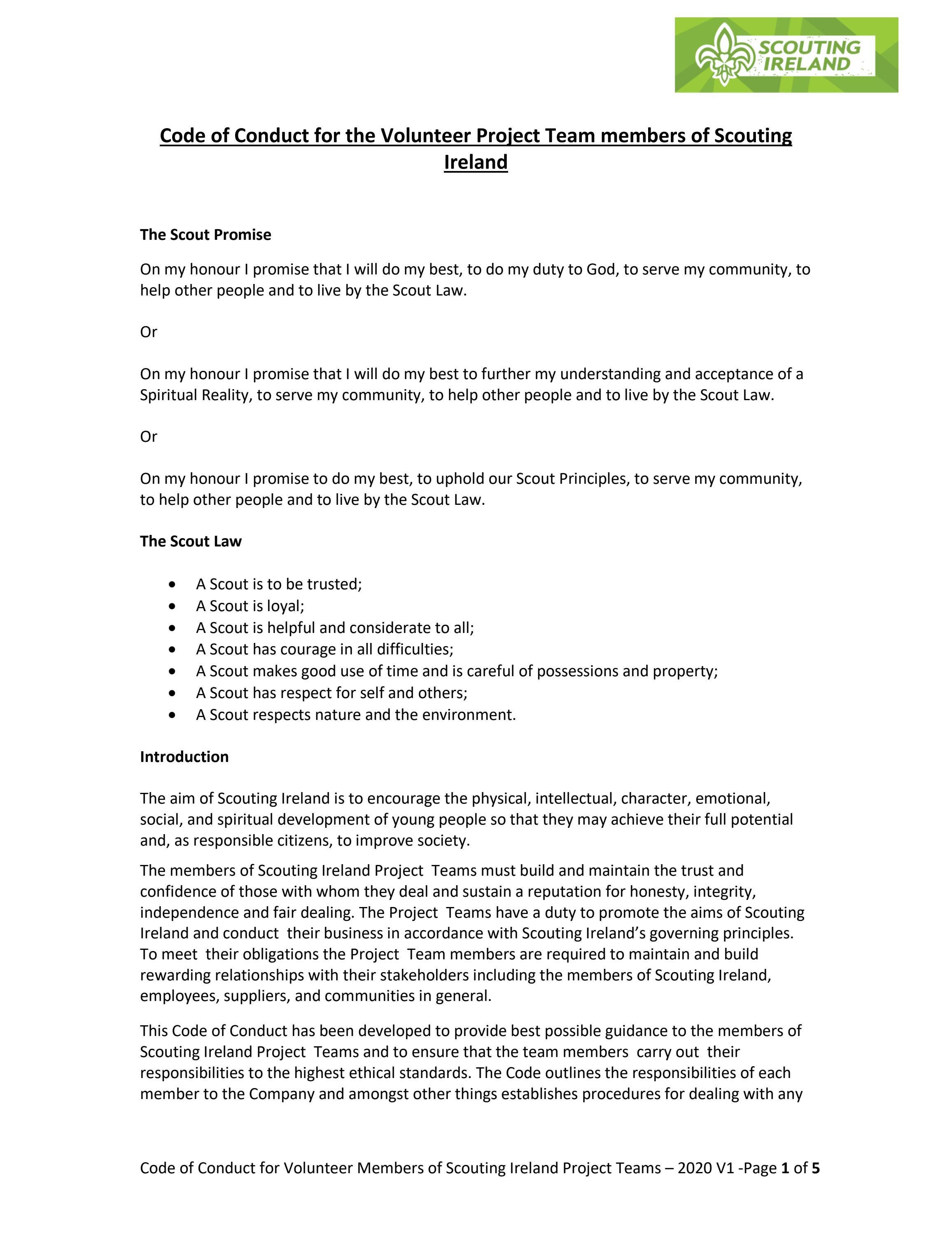 Code-of-Conduct-for-Members-of-Scouting-Ireland-Volunteer-Project-Teams ...