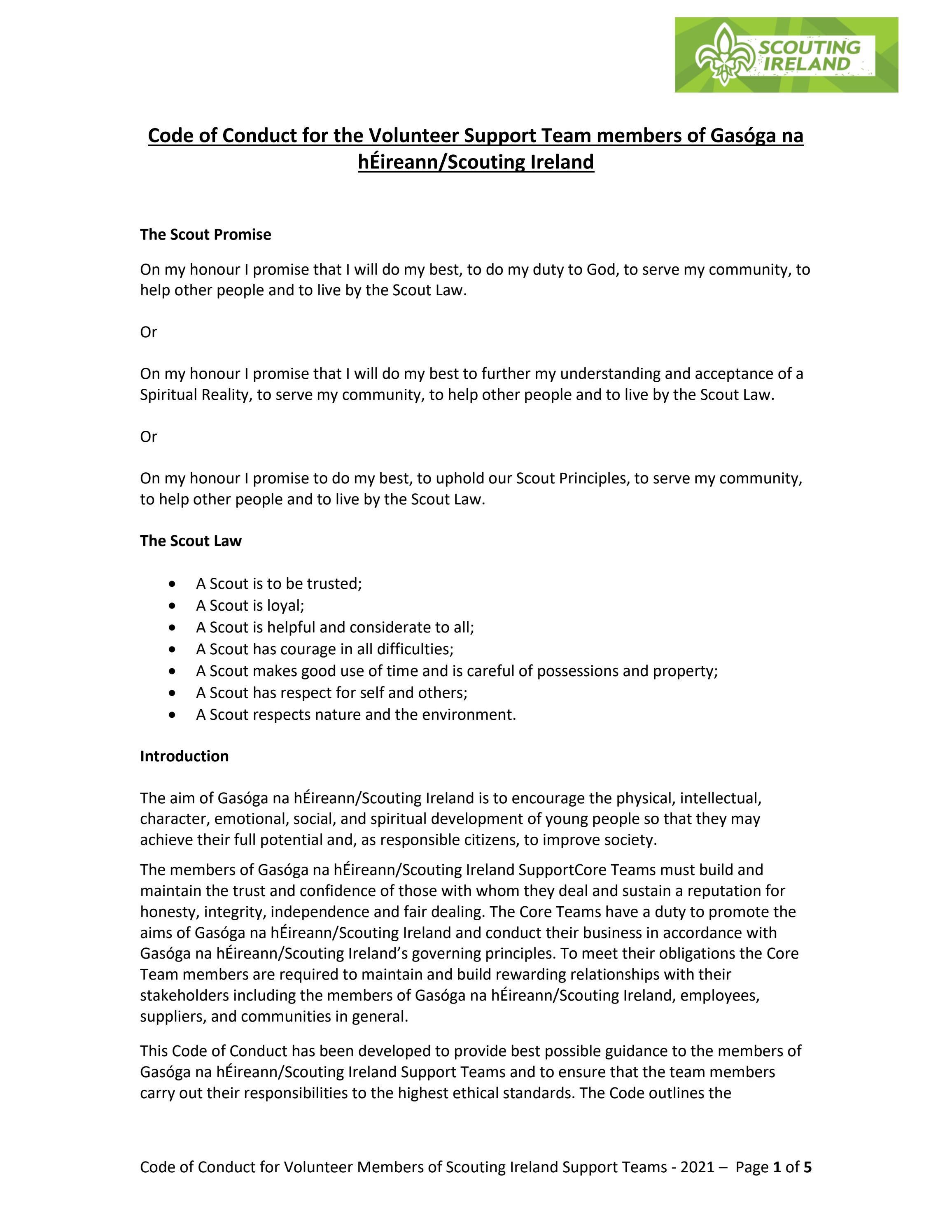 Code-of-Conduct-for-Members-of-Scouting-Ireland-Volunteer-Support-Teams ...