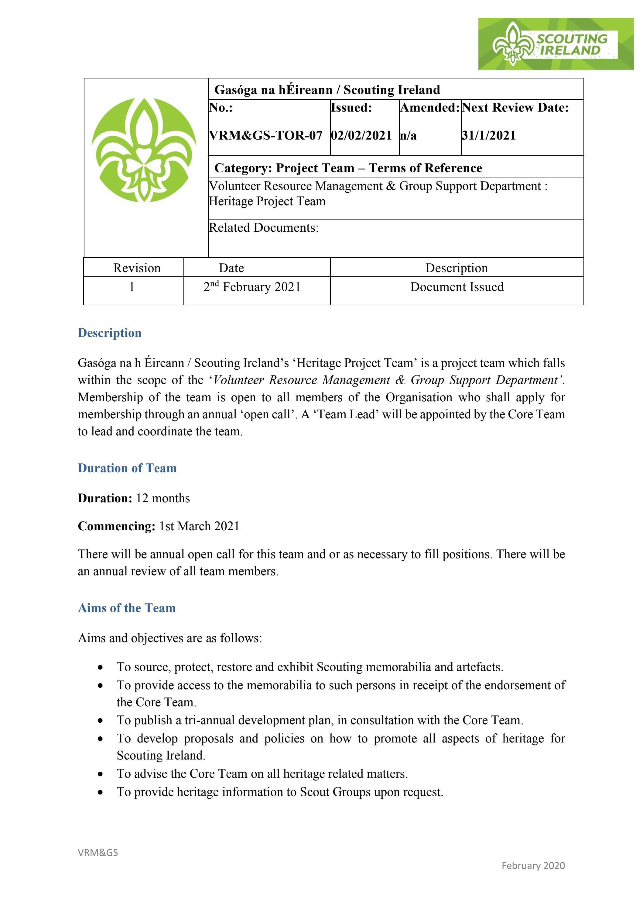 Heritage-Project-Team-Terms-of-Reference_2021 by Scouting Ireland - Issuu