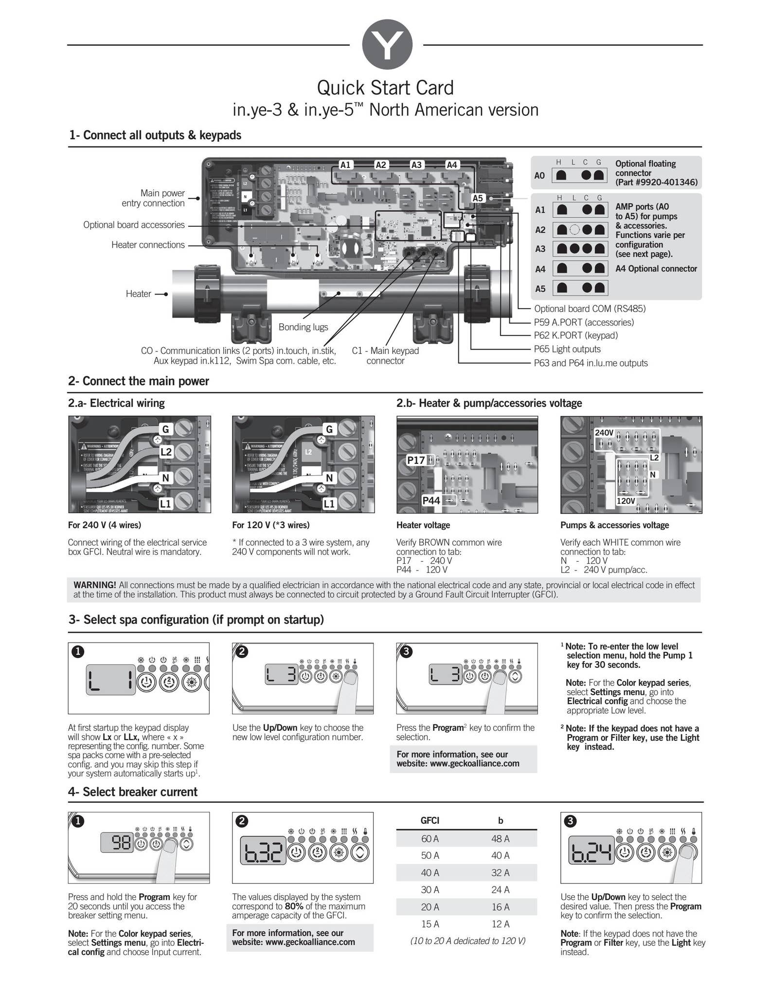 Quick Start Card - in.ye-3 & in.ye-5 control system (North American ...