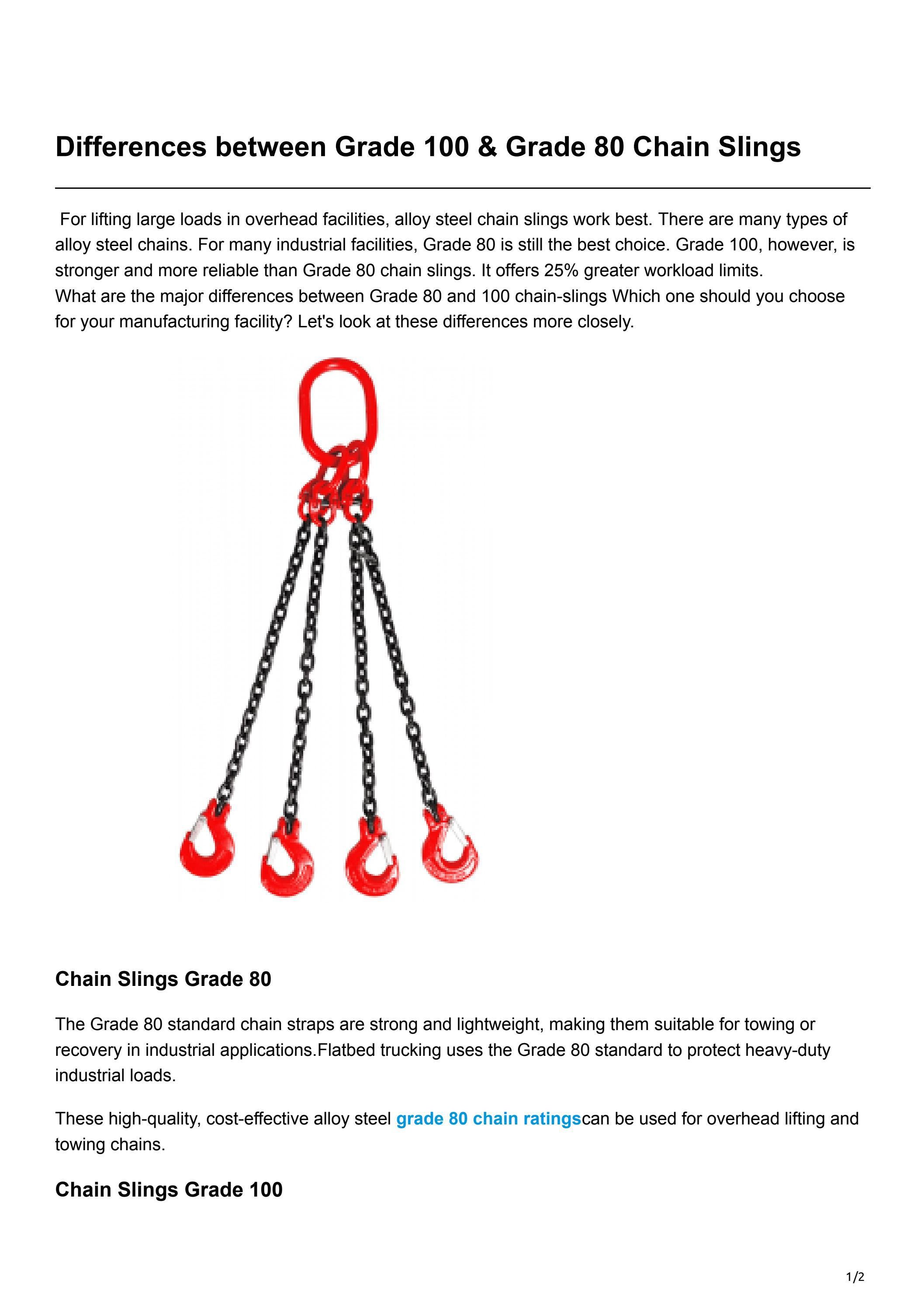 Differences between Grade 100 & Grade 80 Chain Slings by UK Lifting ...
