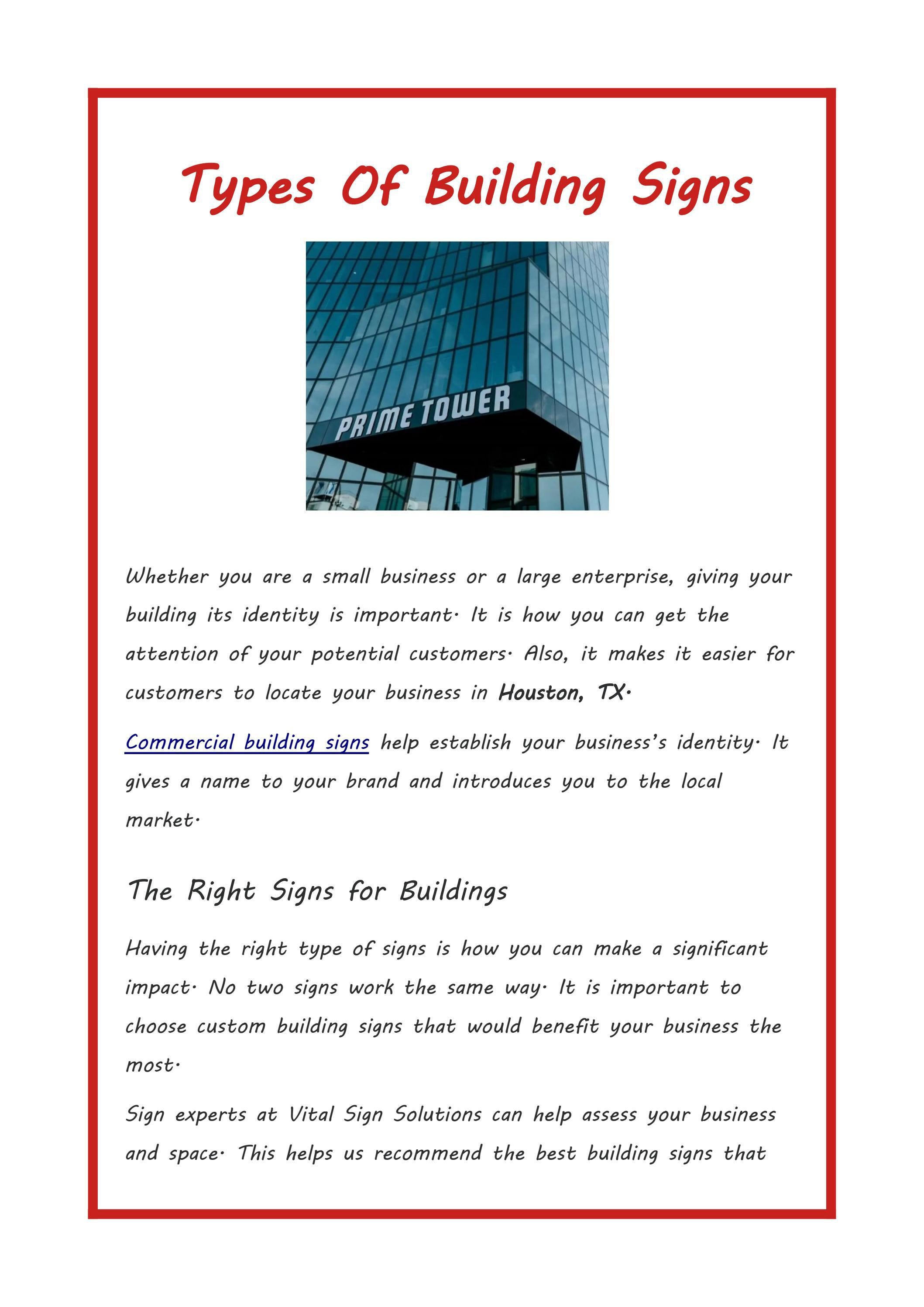 Types Of Building Signs by vitalsignsolutions - Issuu