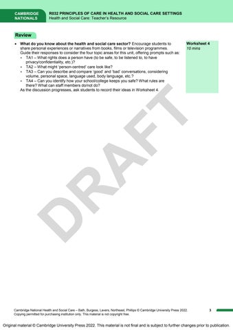 Cambridge Nationals - Health and Social Care Teacher's Resource Sample ...