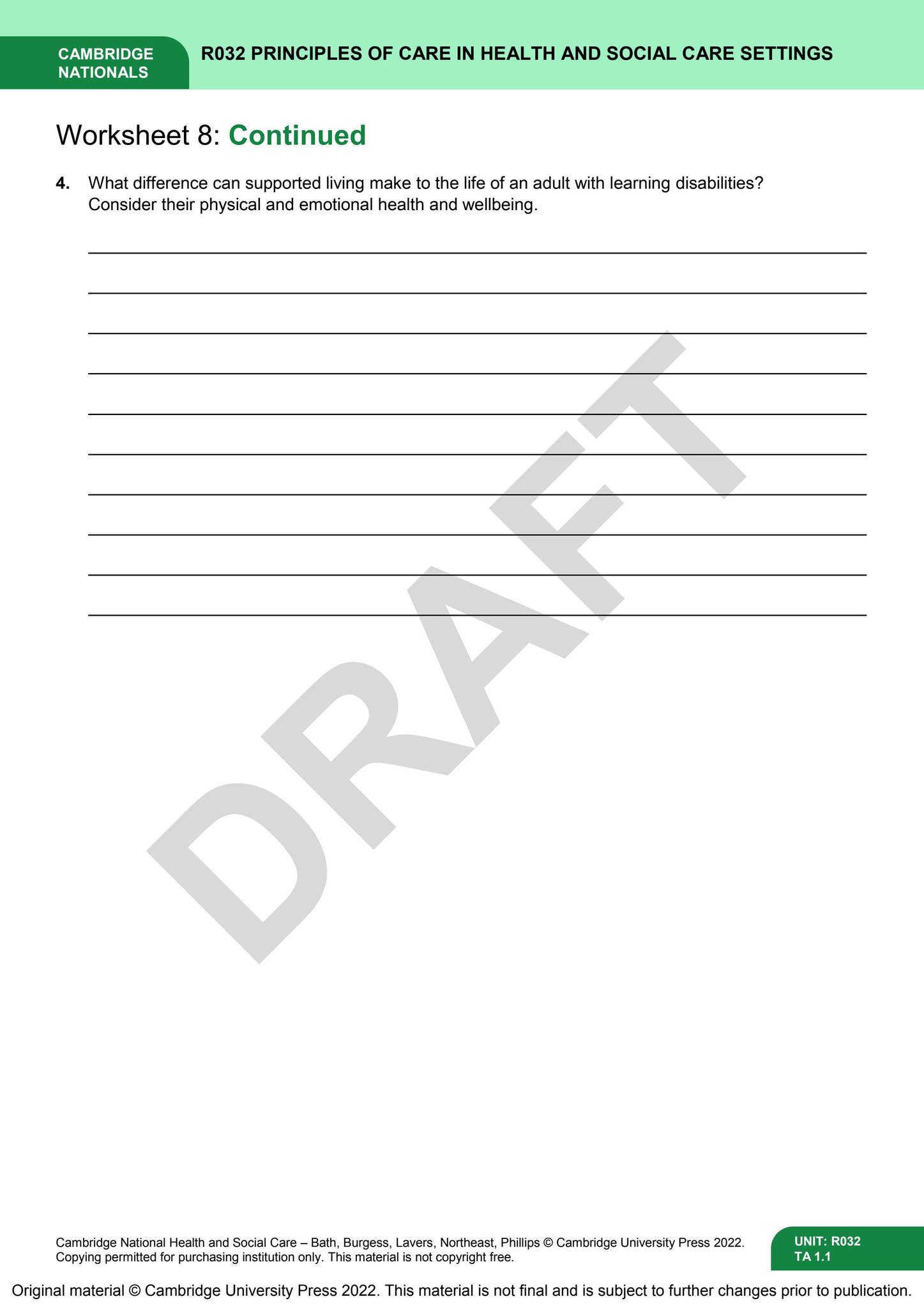 Cambridge Nationals - Health and Social Care Teacher's Resource Sample ...