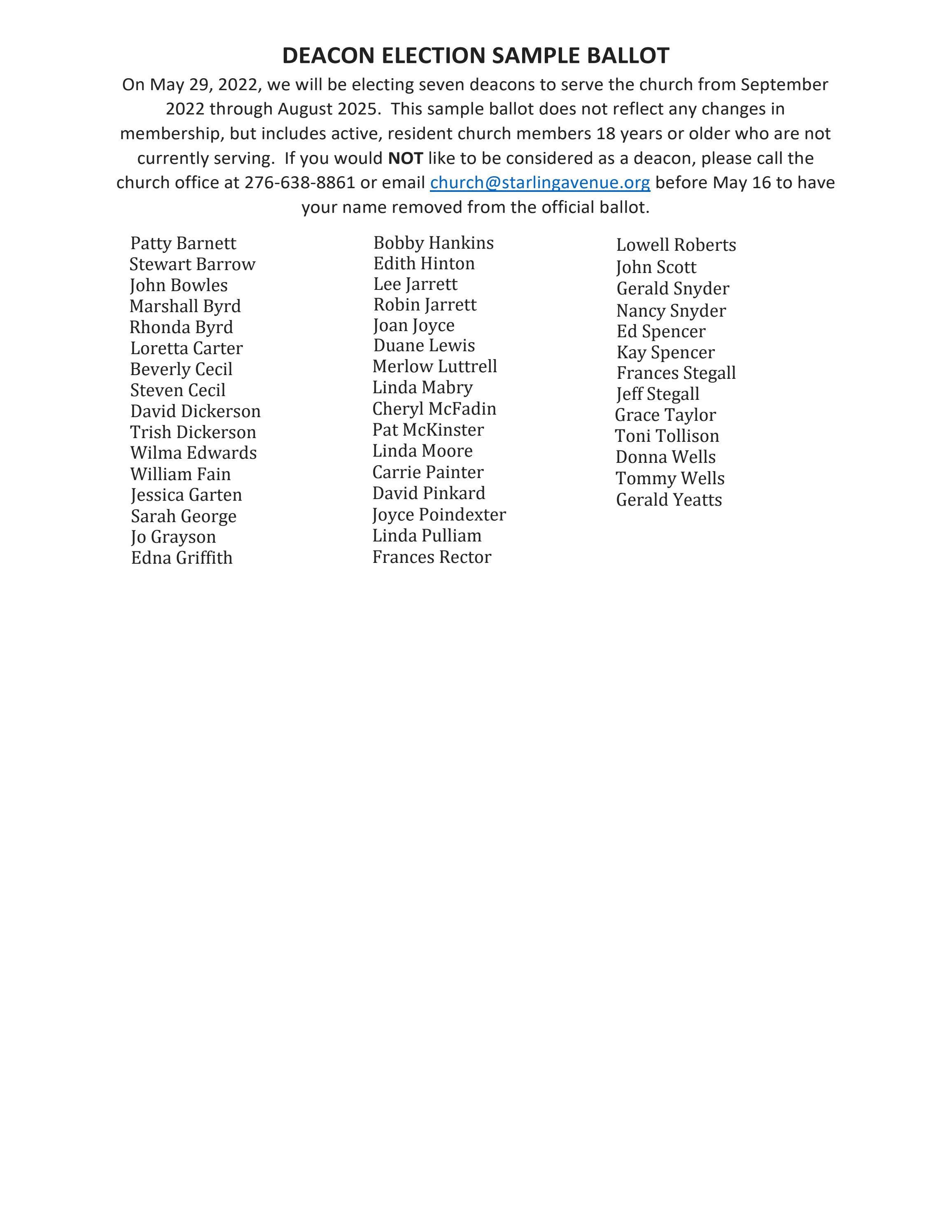 Deacon Sample Ballot by StarlingAvenue - Issuu