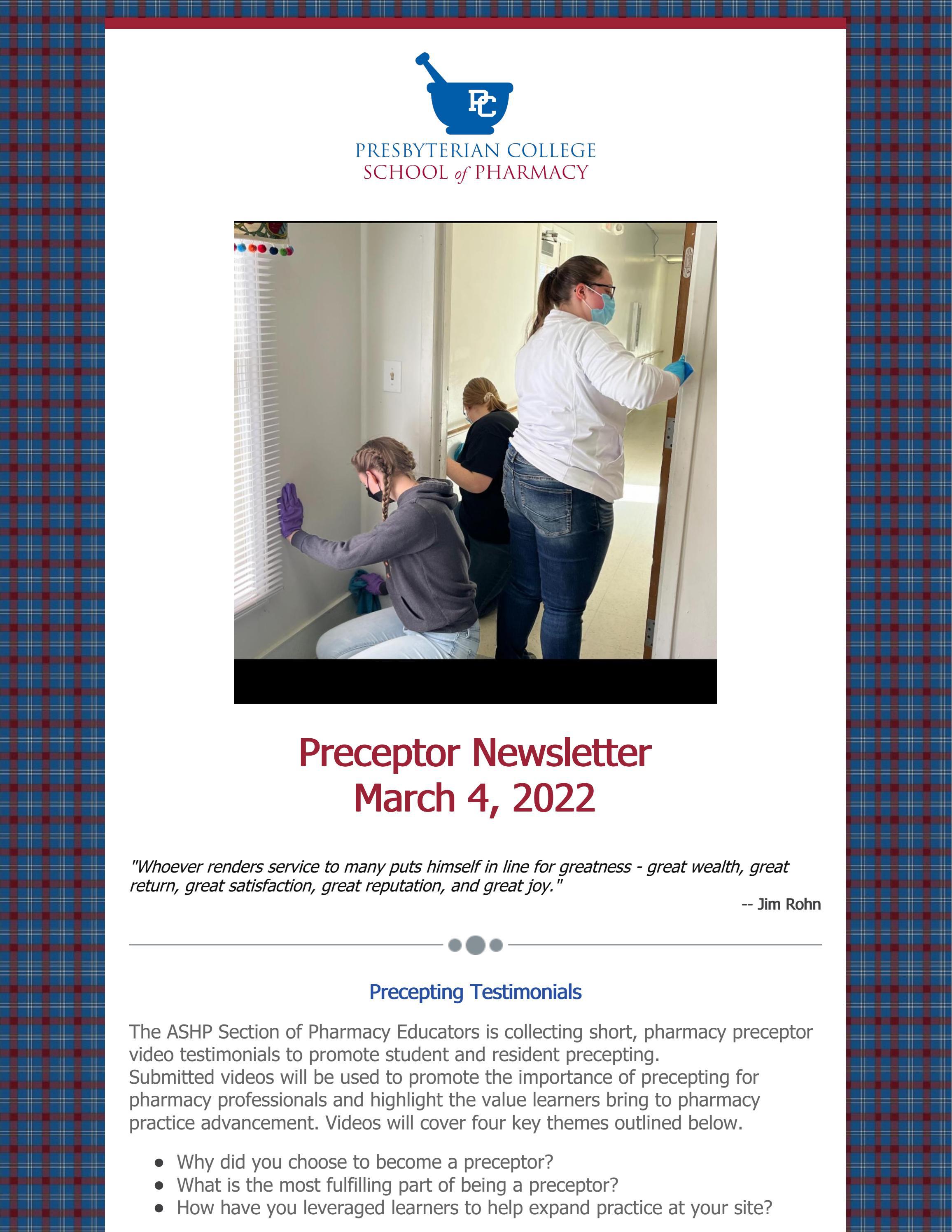 PCSP Preceptor Newsletter March 4, 2022 by Presbyterian College - Issuu