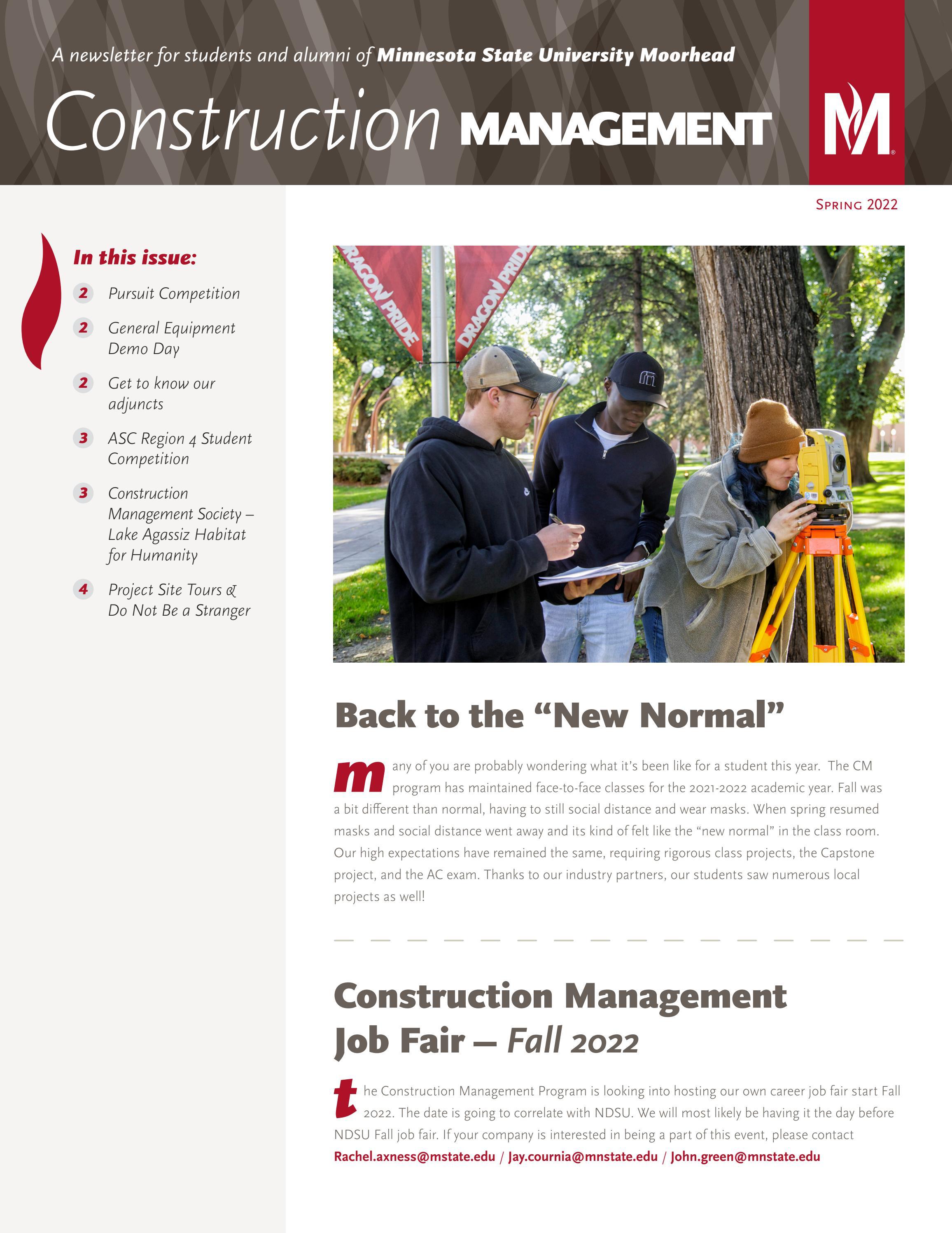 Construction Management Newsletter - Spring 2022 by MSU Moorhead - Issuu
