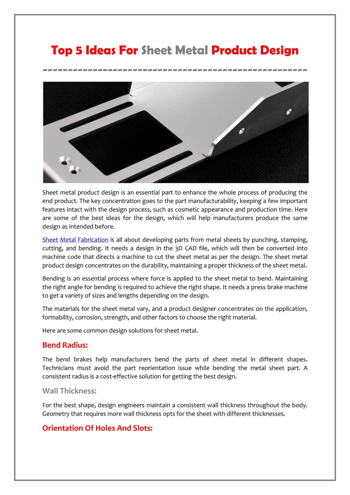 Top 5 Ideas For Sheet Metal Product Design by RPWORLD - Issuu
