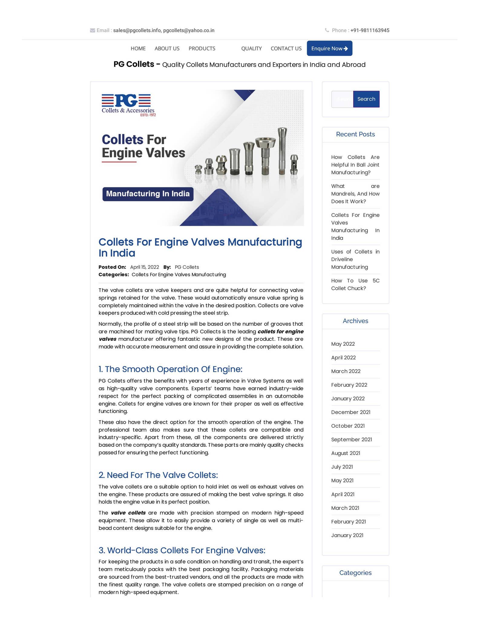 Collets For Engine Valves Manufacturing In India - PG Collets by PG ...