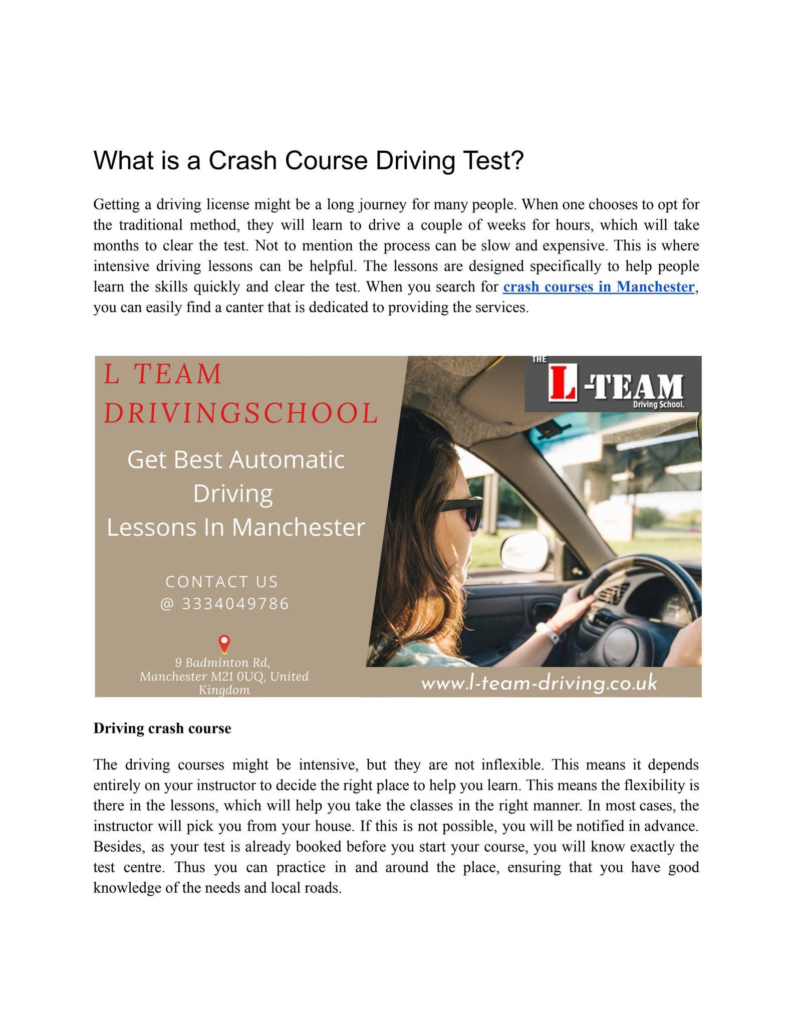 What is a Crash Course Driving Test? by L TEAM DRIVING SCHOOL - Issuu