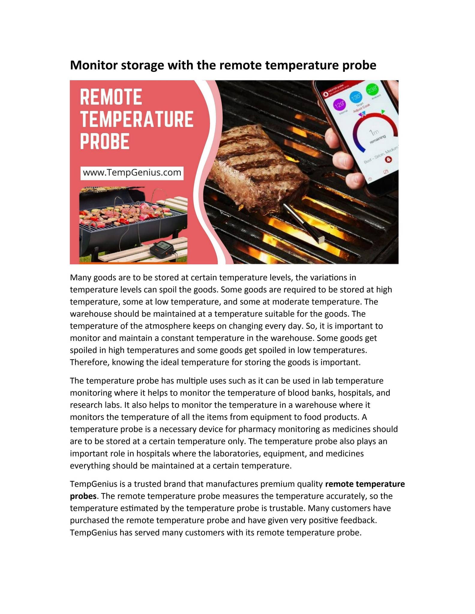 Monitor storage with the remote temperature probe by TempGenius - Issuu