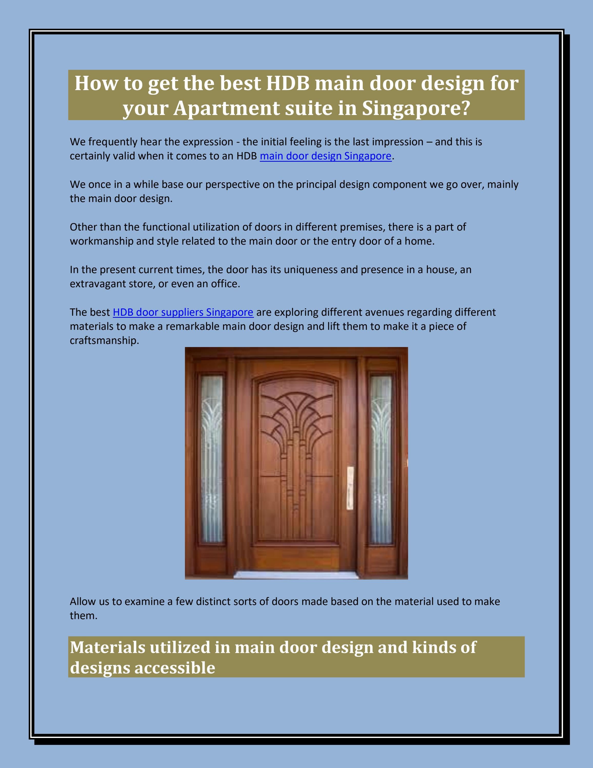 How To Get The Best HDB Main Door Design For Your Apartment Suite in ...