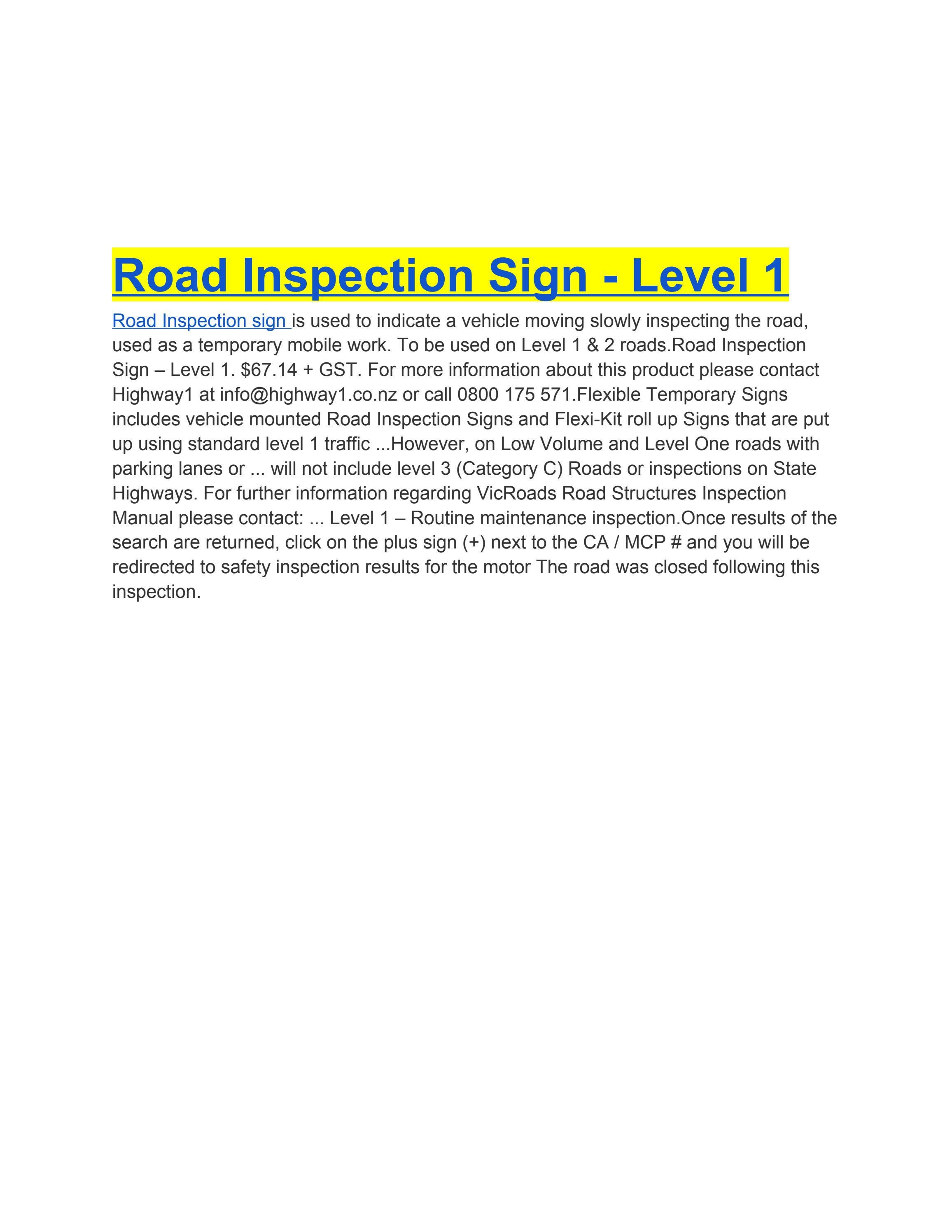 Road Inspection Sign | Workplace Information Signs by Sandra Johnson ...