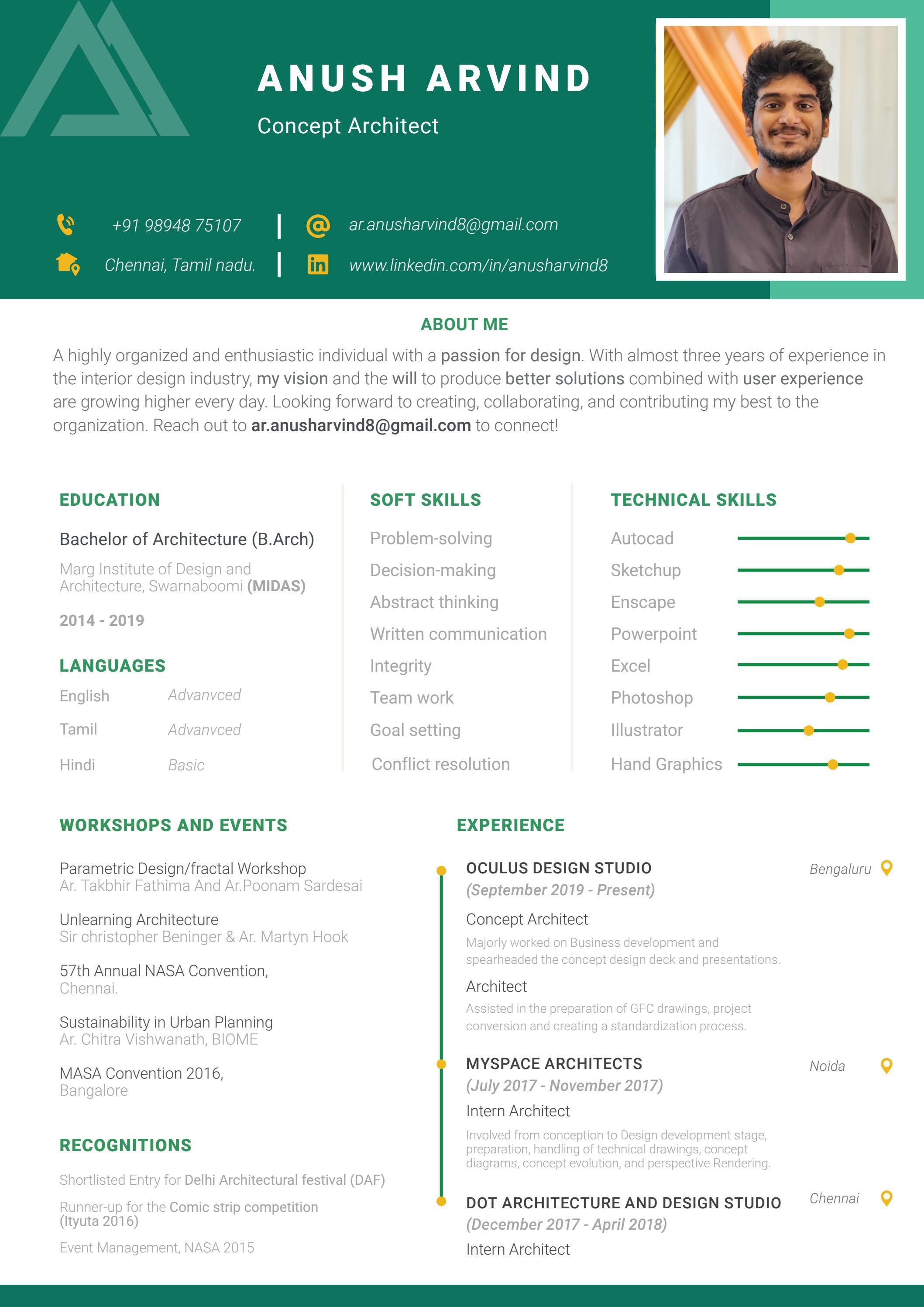 Architectural Resume (CV) - 2022 by Anush Arvind - Issuu