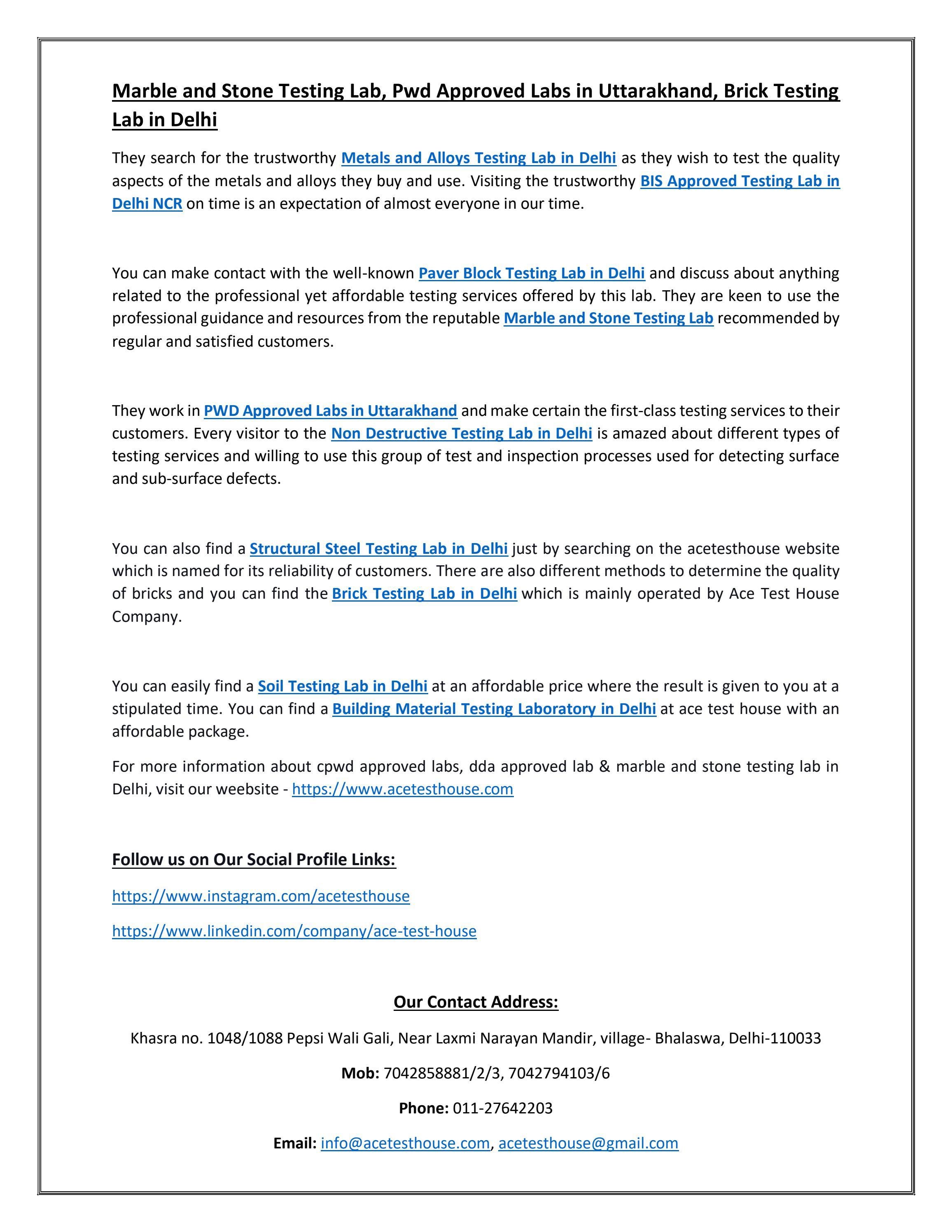 Marble and Stone Testing Lab, Pwd Approved Labs in Uttarakhand, Brick ...