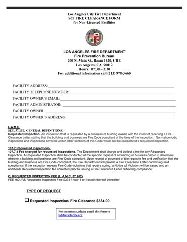SCI Request Inspection/Fire Clearance FORM by Los Angeles Fire ...