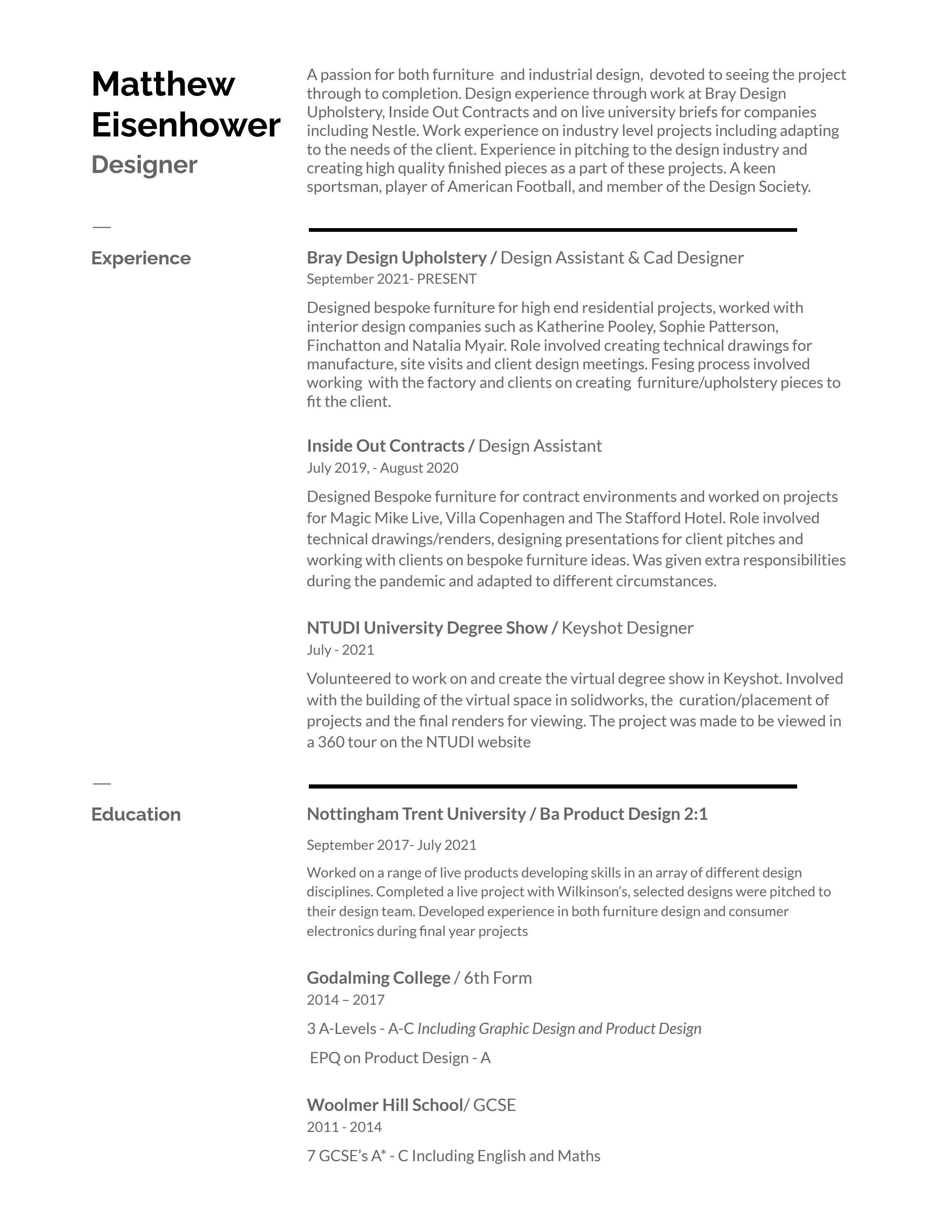 Matthew Eisenhower - CV by Matthew Eisenhower - Issuu