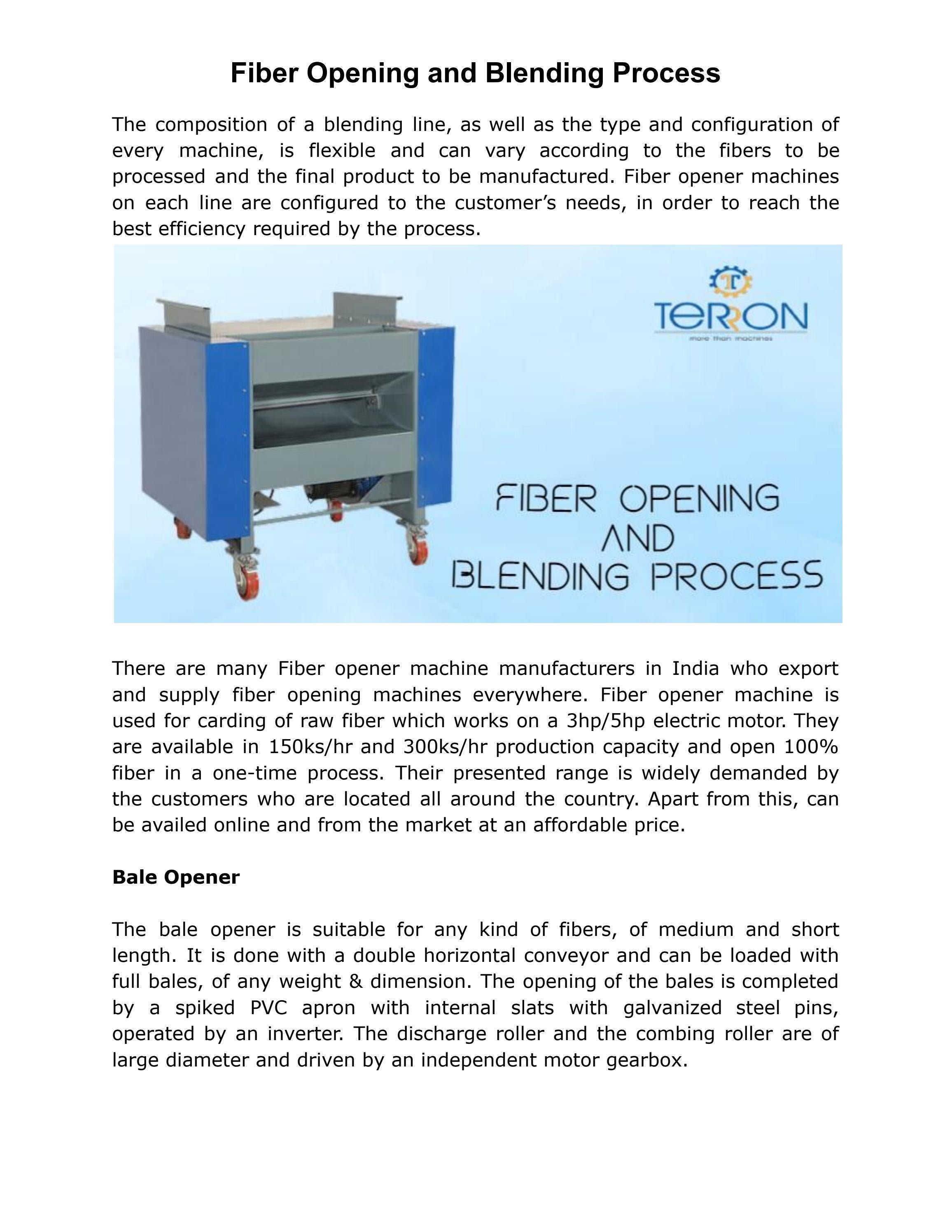 Fiber Opening and Blending Process by Terron_india - Issuu