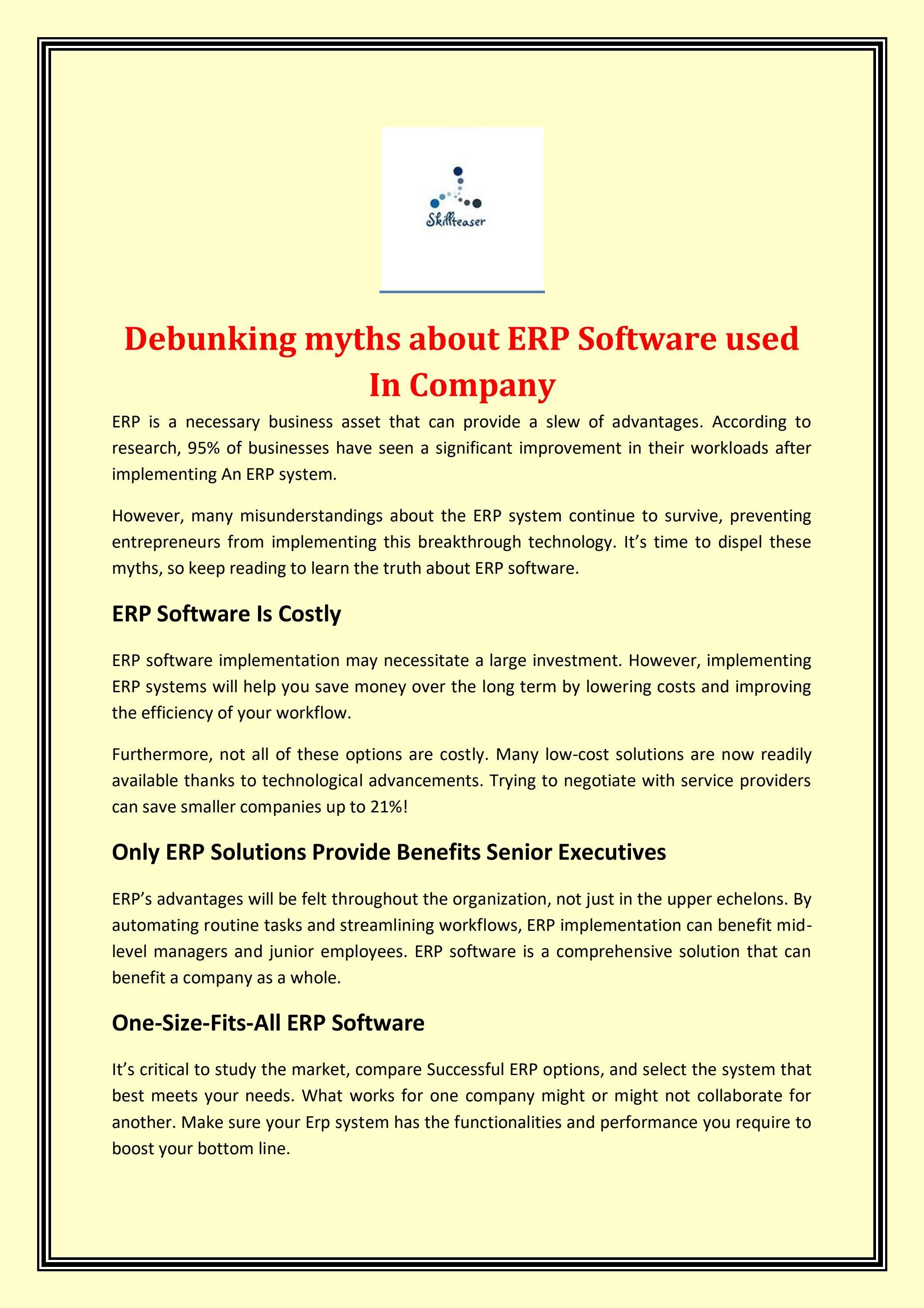 Debunking myths about ERP Software used in Company by rizeroven - Issuu