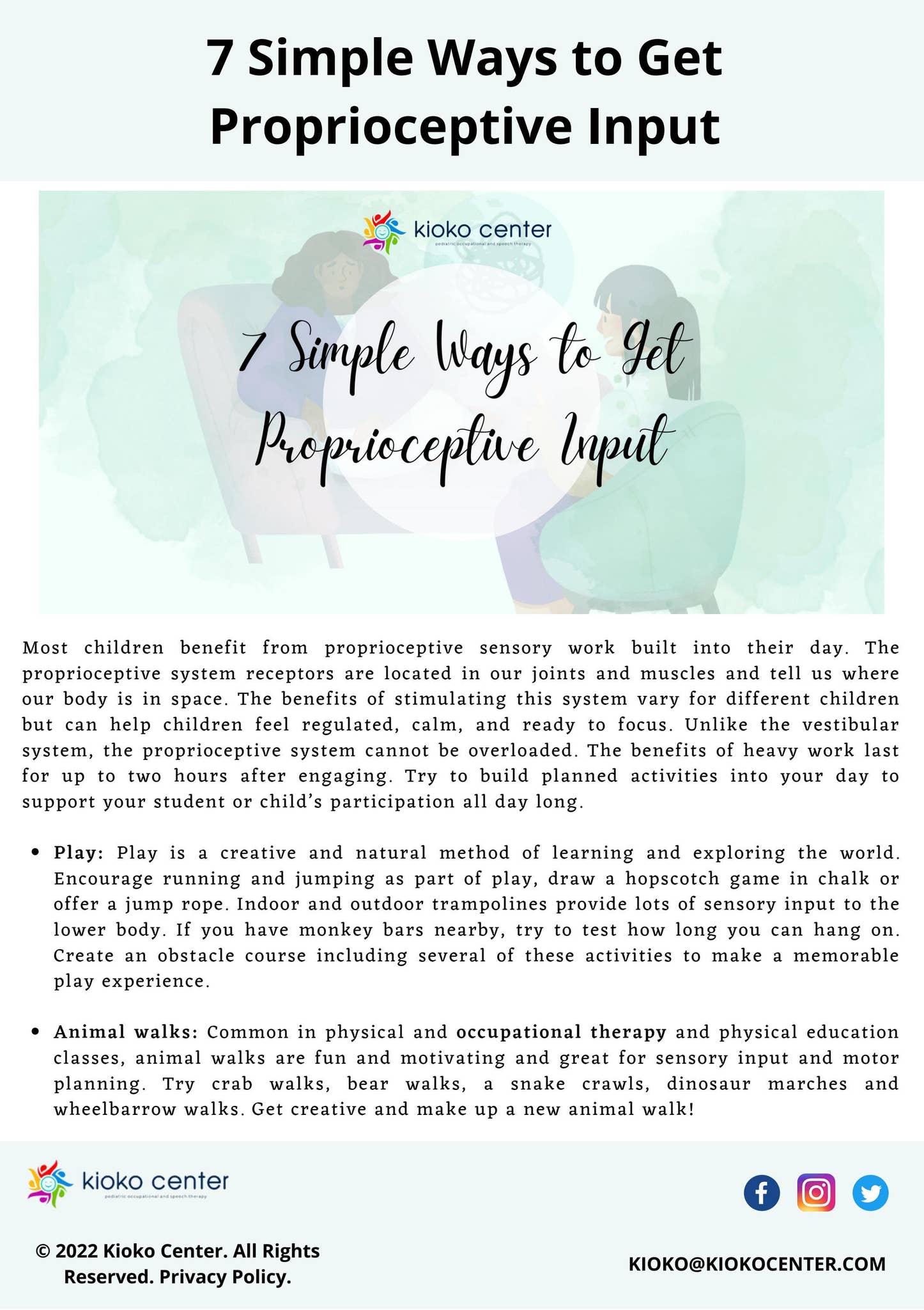 7 Simple Ways to Get Proprioceptive Input by The Kioko Center - Issuu