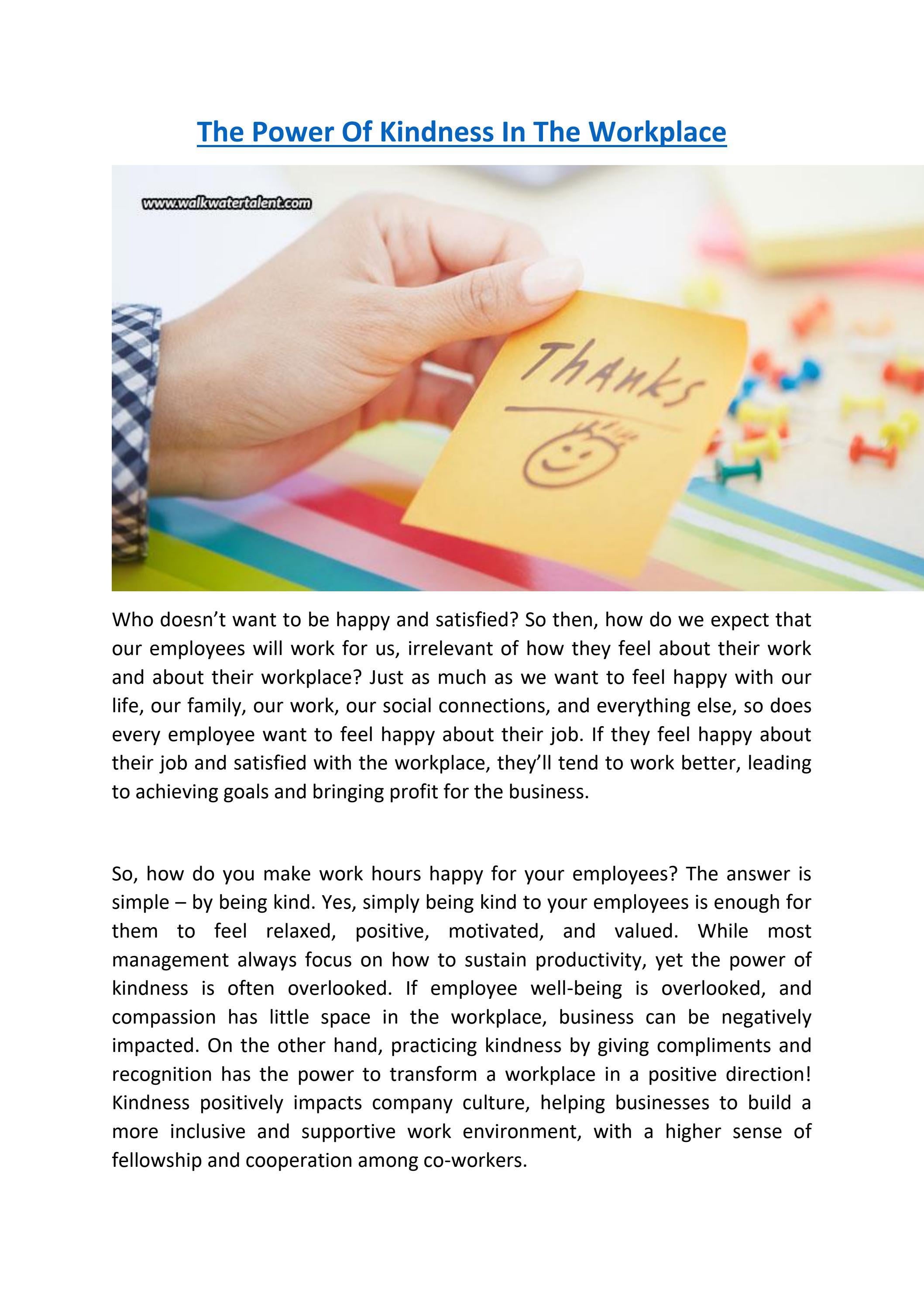 The Power Of Kindness In The Workplace by WalkWater - Issuu