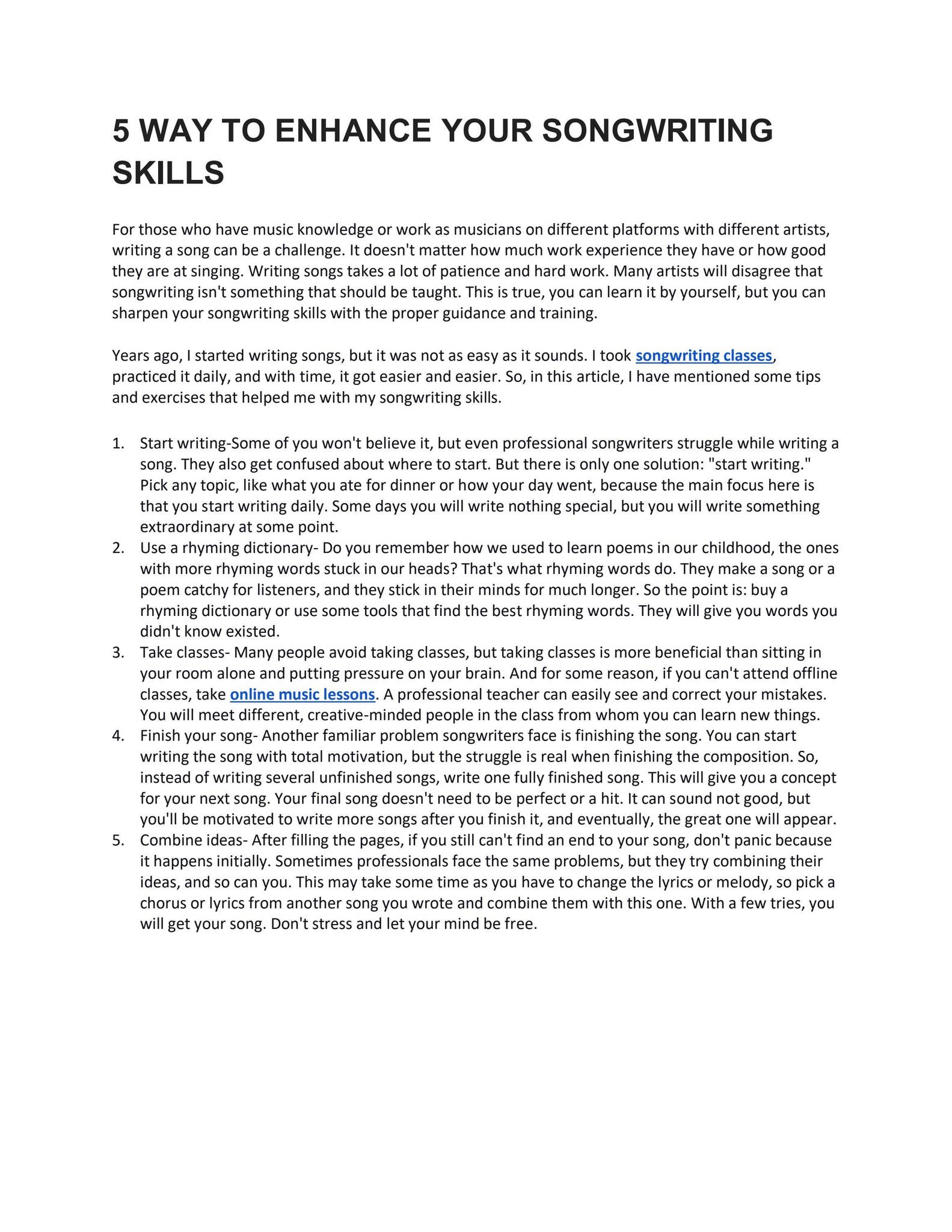 5 WAY TO ENHANCE YOUR SONGWRITING SKILLS by StyleMindLessons - Issuu