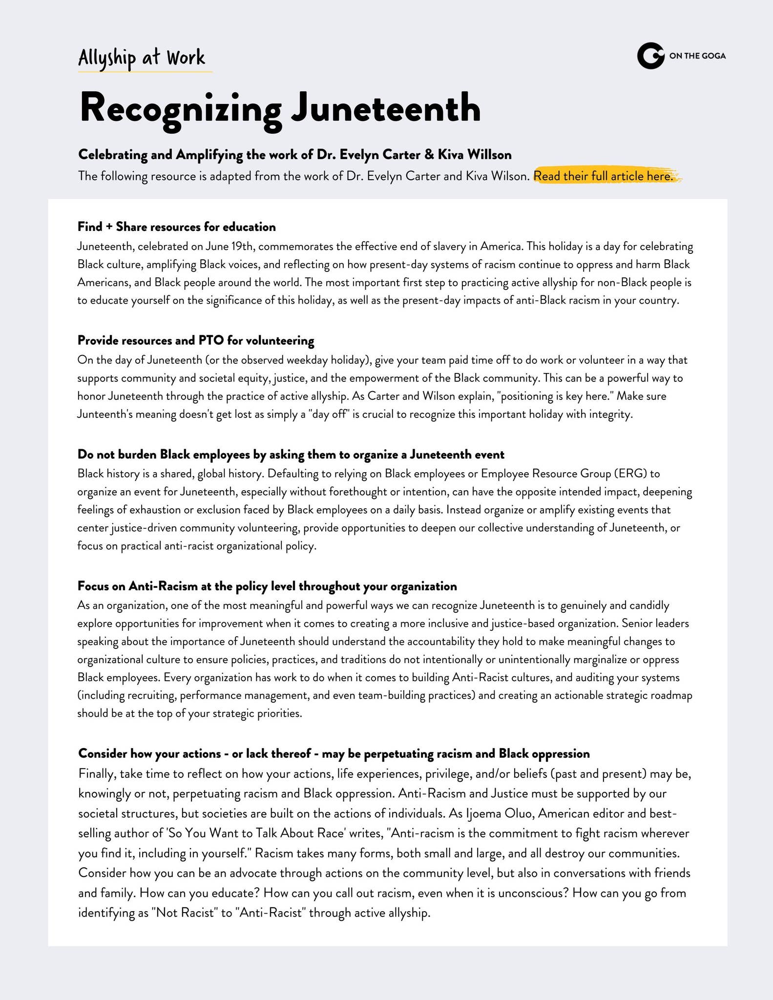 Juneteenth Spotlight: Allyship at Work by GogaWellbeing - Issuu
