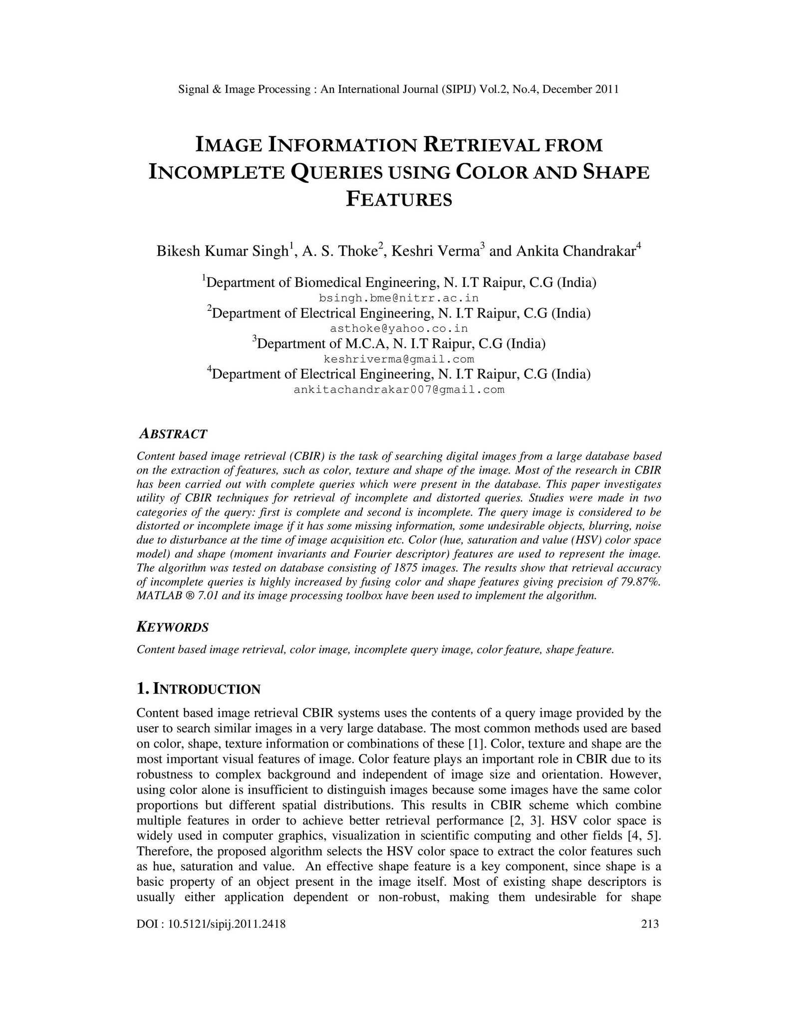 Image Information Retrieval From Incomplete Queries Using Color and ...