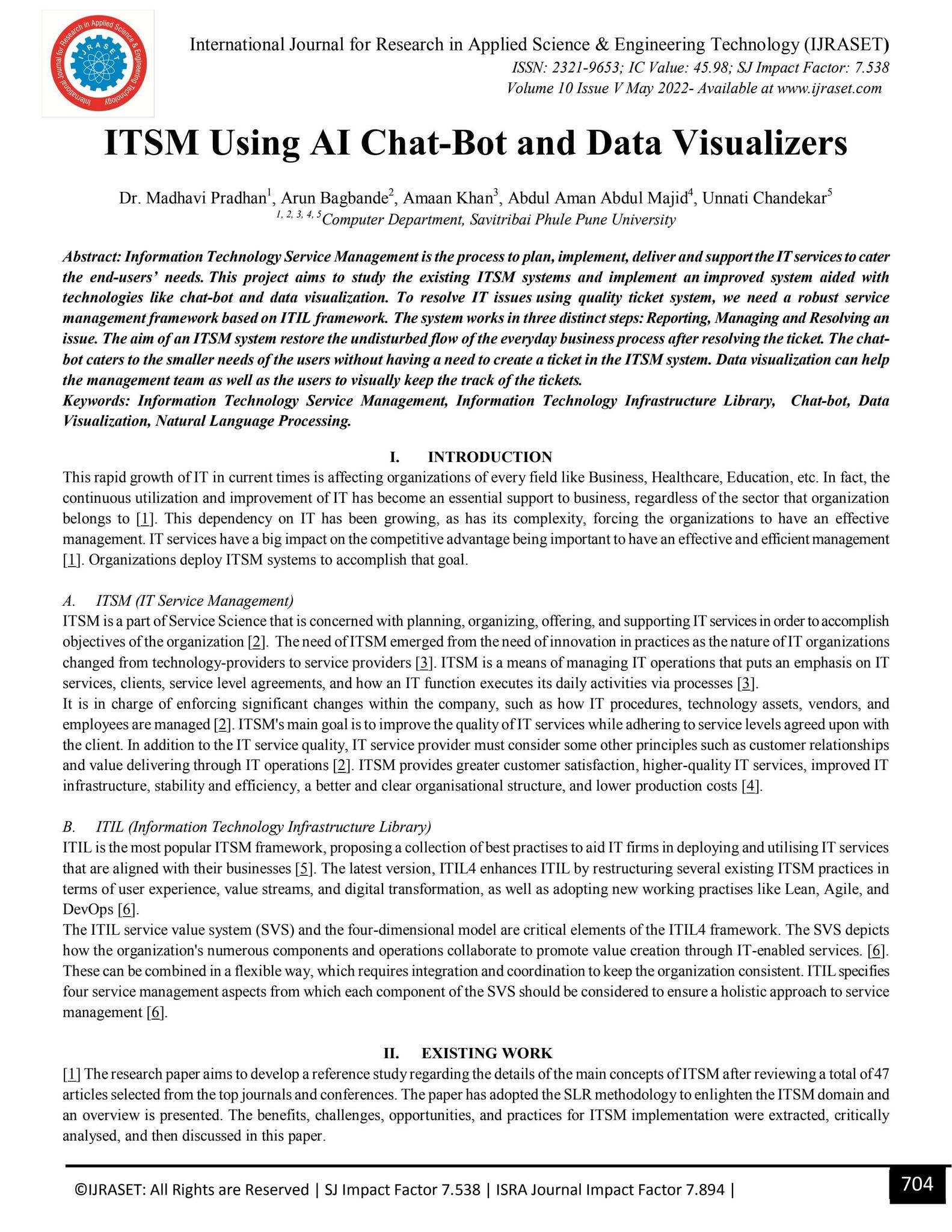 ITSM Using AI Chat-Bot and Data Visualizers by IJRASET - Issuu