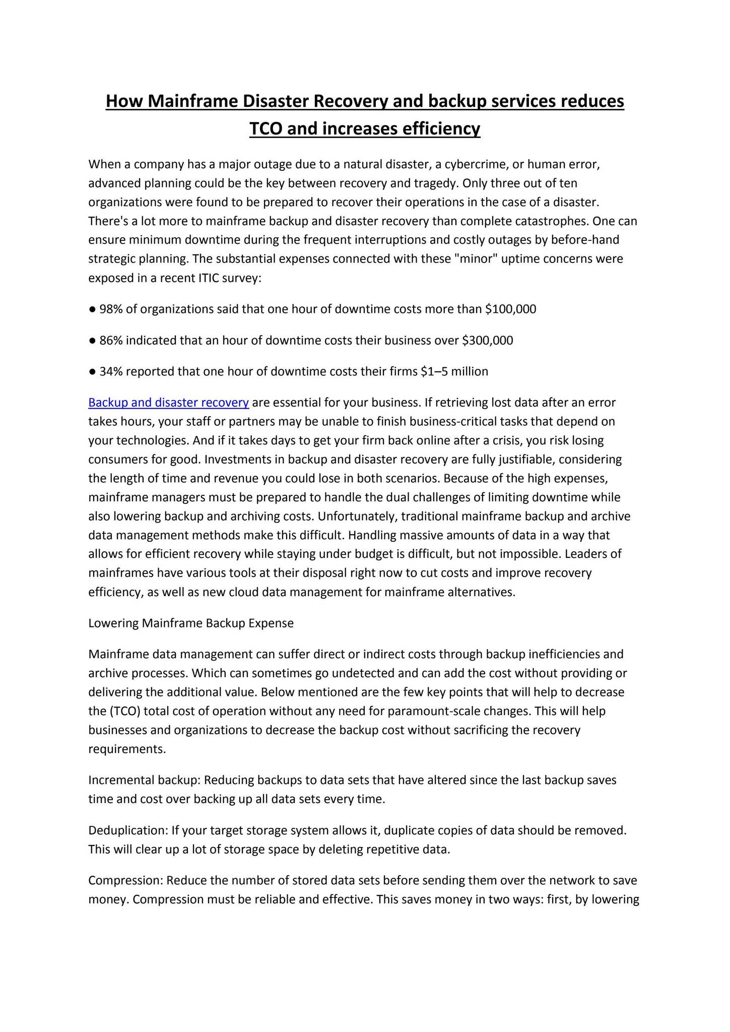 How Mainframe Disaster Recovery and backup services reduces TCO and ...
