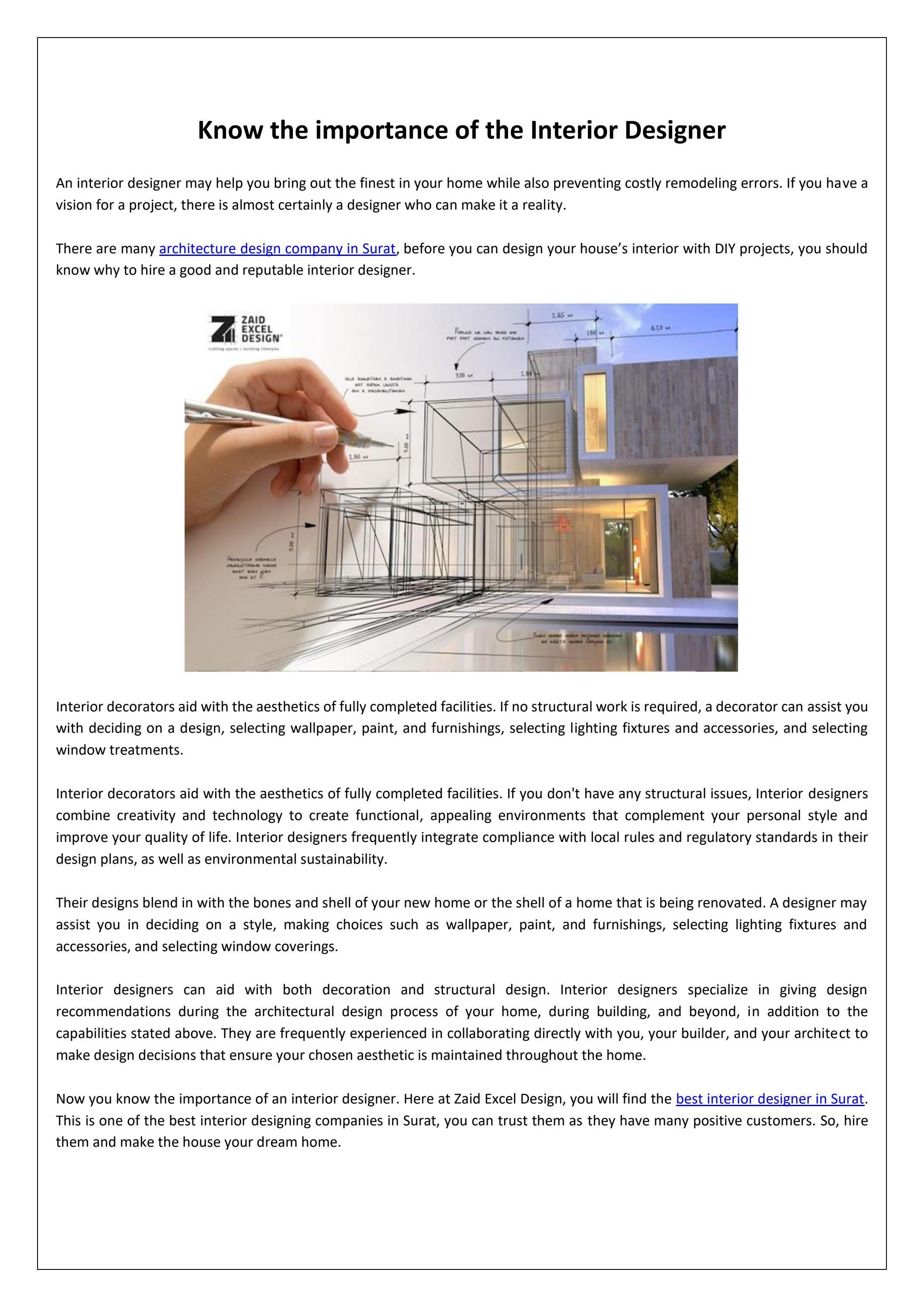 Know the importance of the Interior Designer by Zaid Excel Design - Issuu
