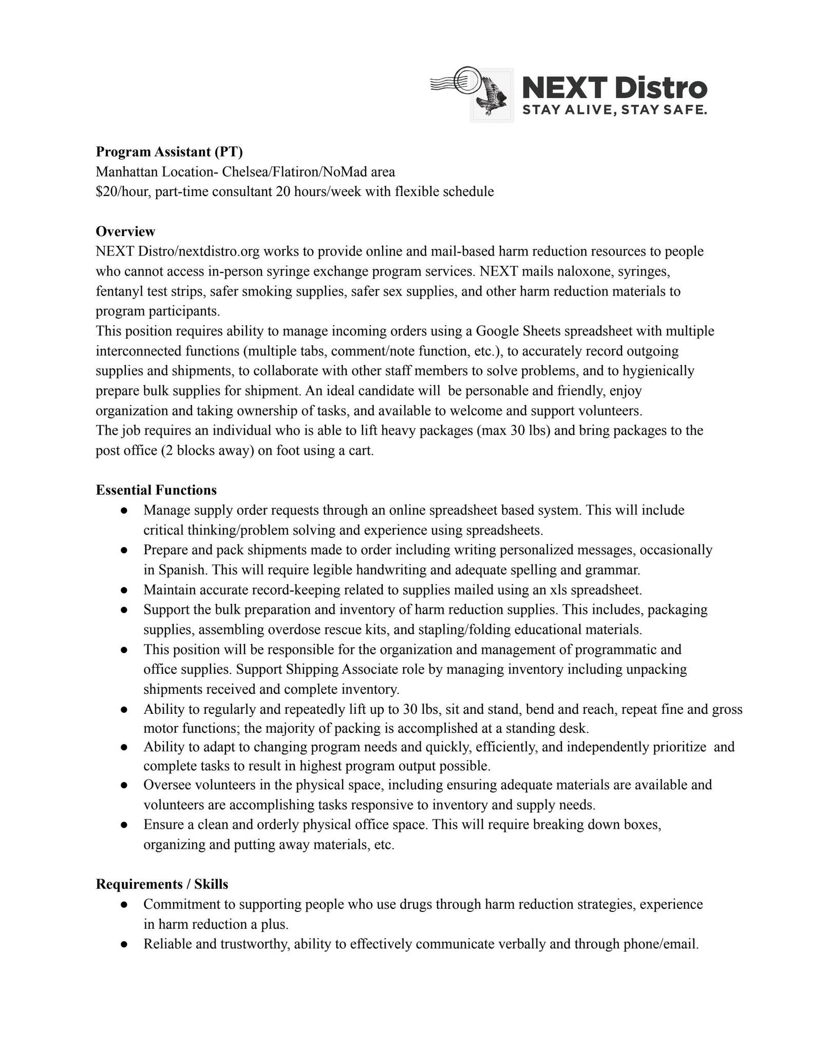 NEXT NY Program Assistant Job Description PT - We're hiring in June ...
