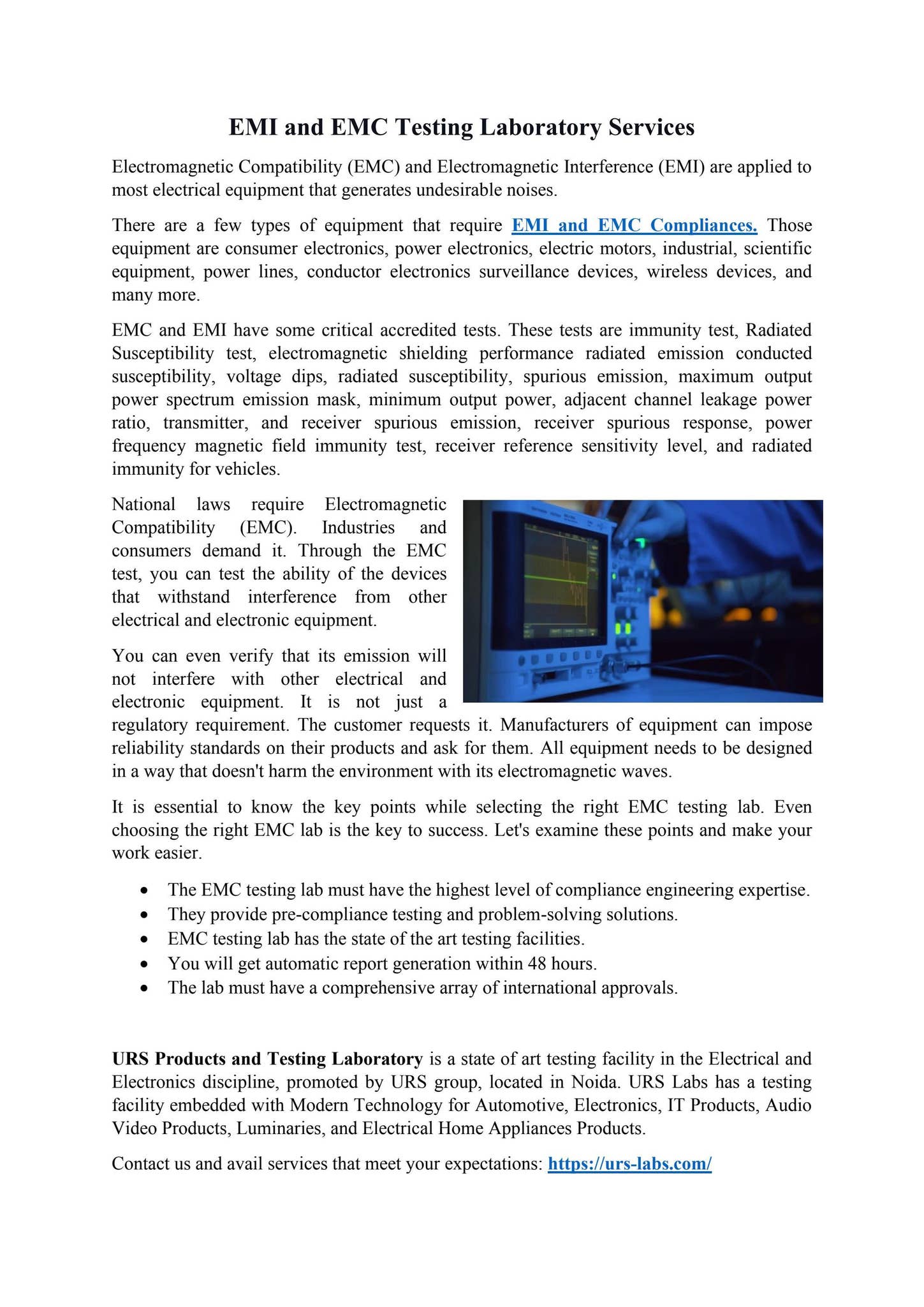EMI and EMC Testing Laboratory Services by URS Labs - Issuu