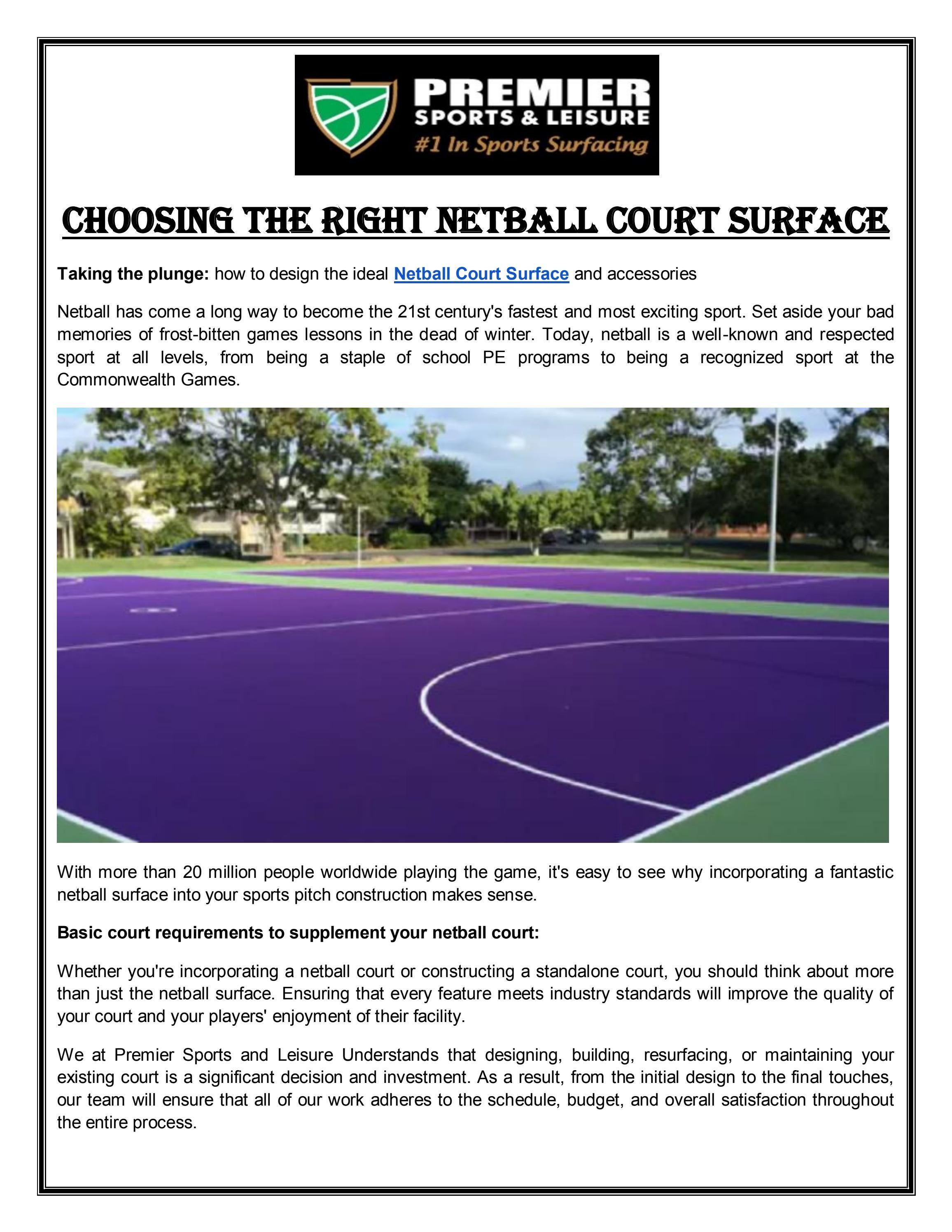 Netball Court Surface by Premier Sports And Leisure - Issuu