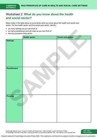 Cambridge Nationals Health and Social Care Teachers Resource by ...