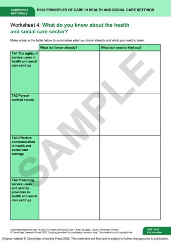 Cambridge Nationals Health and Social Care Teachers Resource by ...