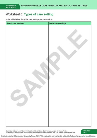 Cambridge Nationals Health and Social Care Teachers Resource by ...