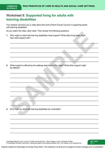 Cambridge Nationals Health and Social Care Teachers Resource by ...
