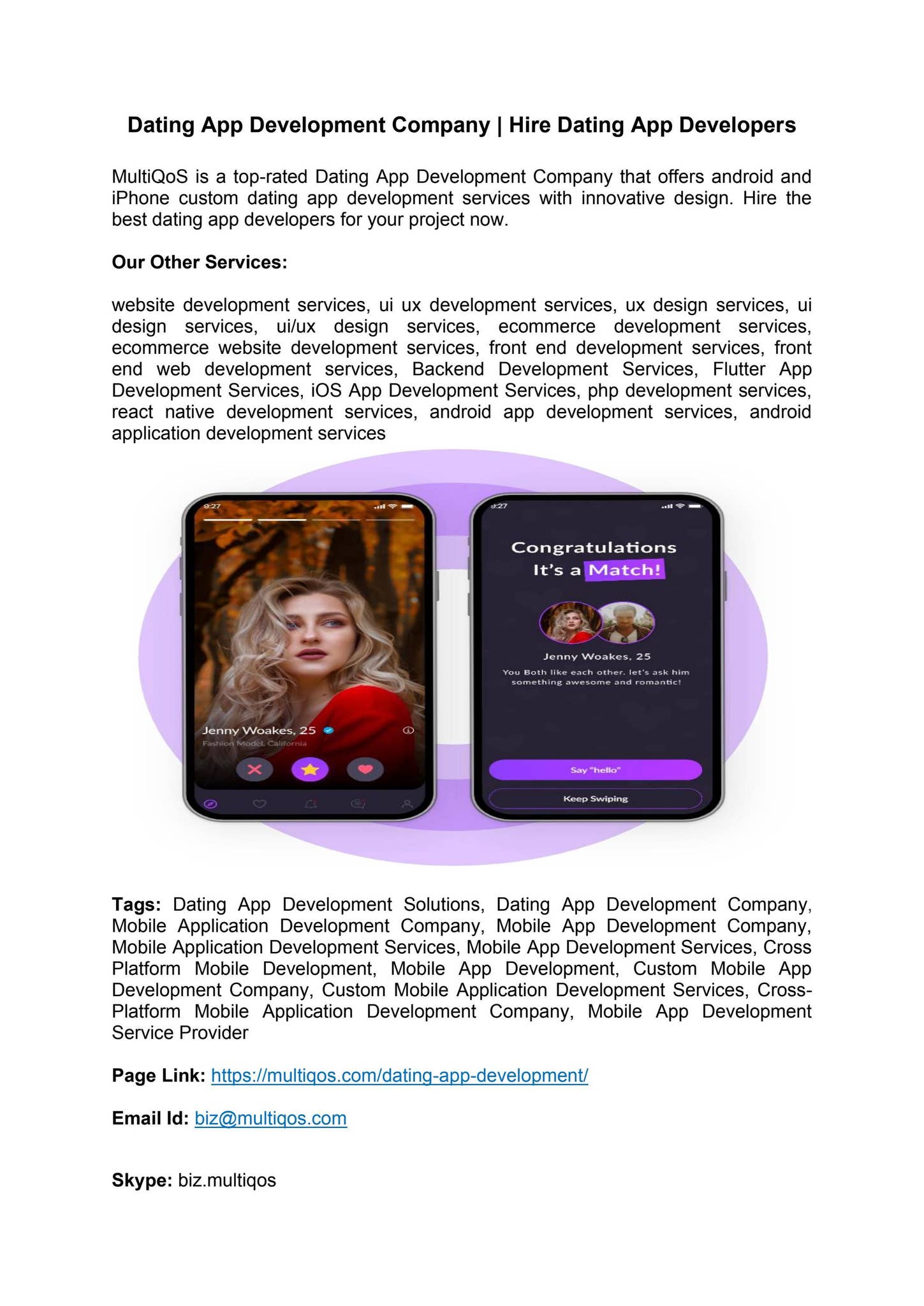 Dating App Development Company | Hire Dating App Developers by MultiQoS ...