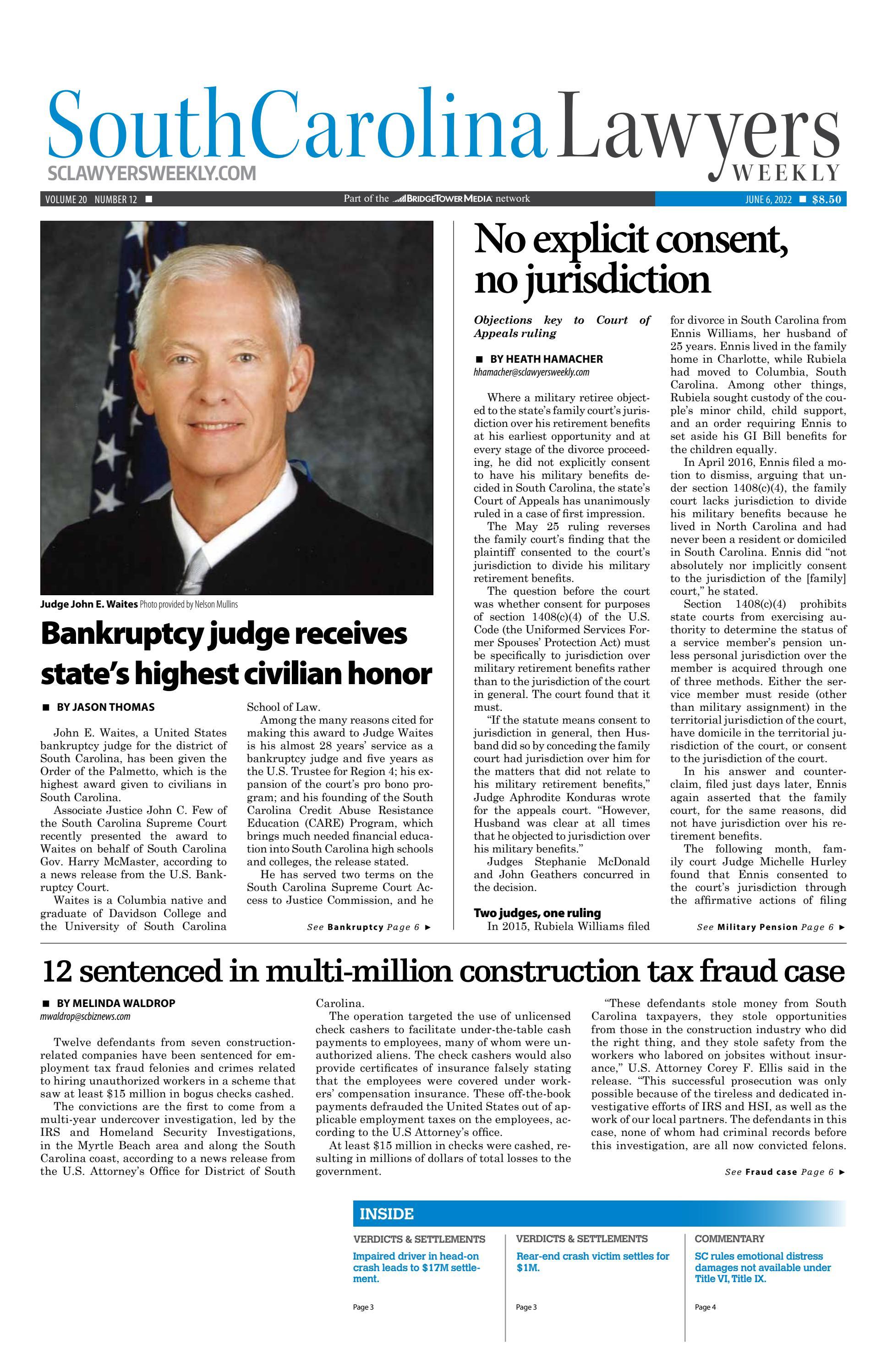 South Carolina Lawyers Weekly June 6, 2022 by SC Biz News - Issuu