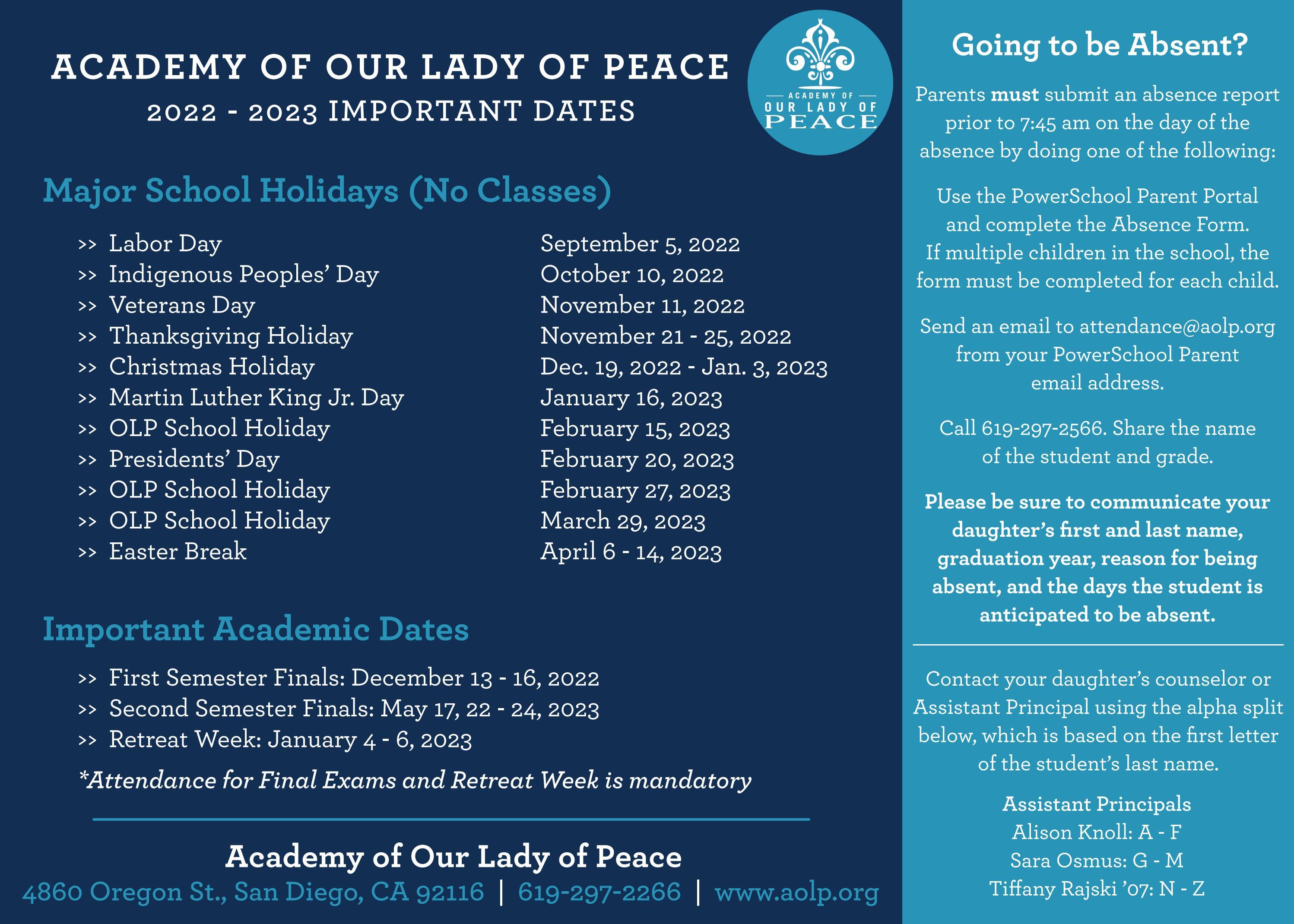 2022 2023 Important Dates By Academy Of Our Lady Of Peace Issuu 2022 2023 Important Dates By Academy Of Our Lady Of Peace Issuu