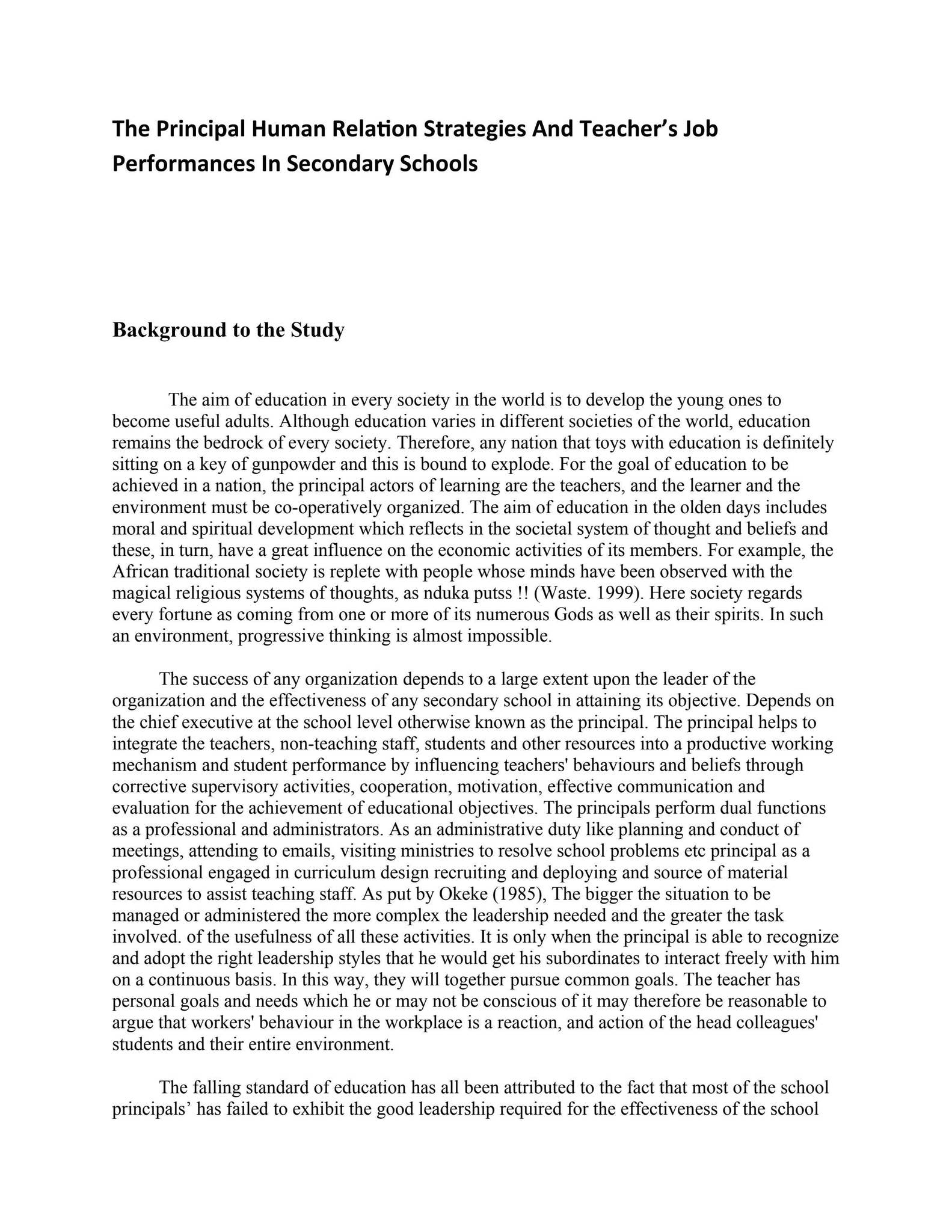 The Principal Human Relation Strategies And Teacher’s Job Performances ...