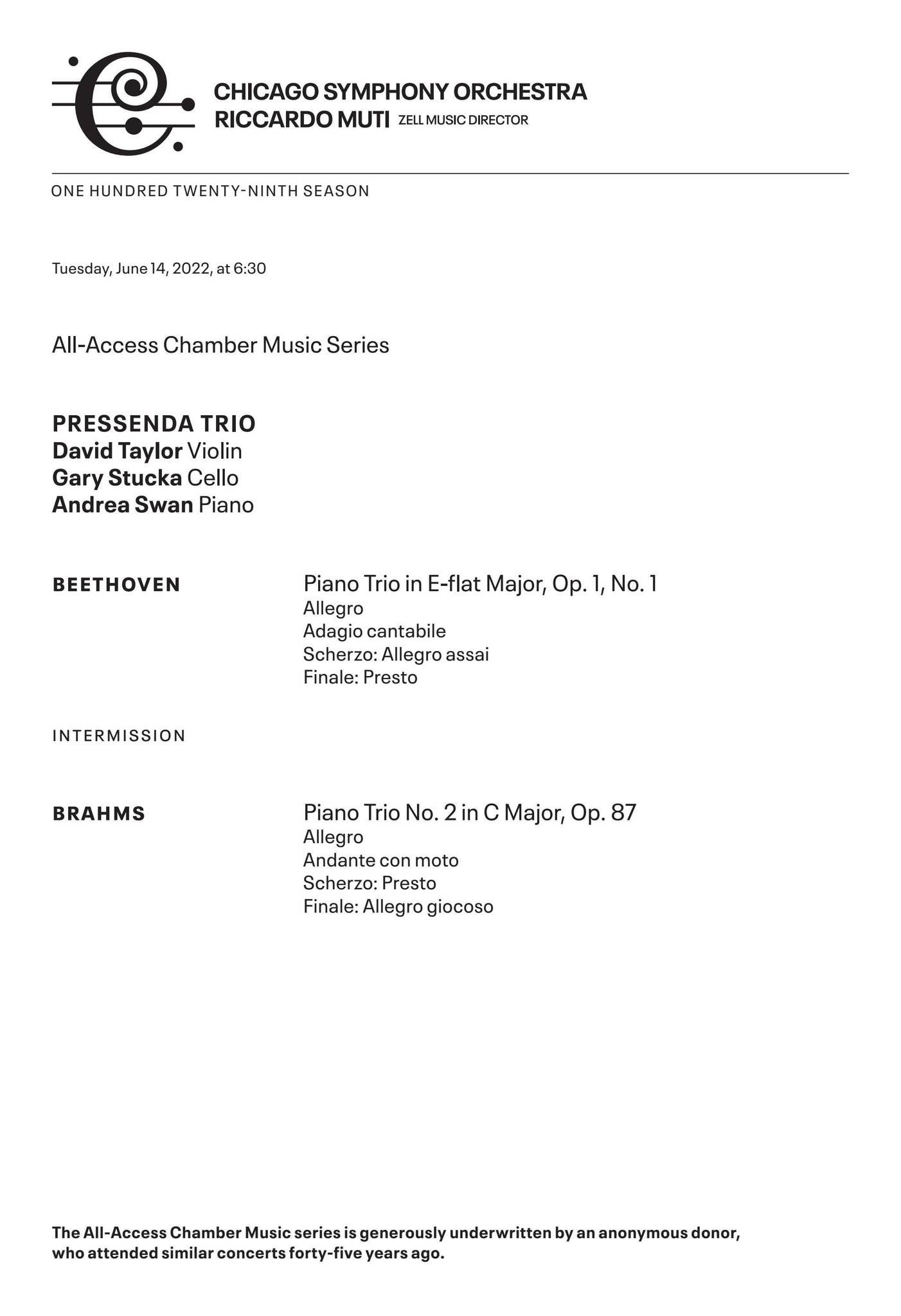 Program Book - CSO All-Access Chamber Music: Pressenda Trio at Symphony ...