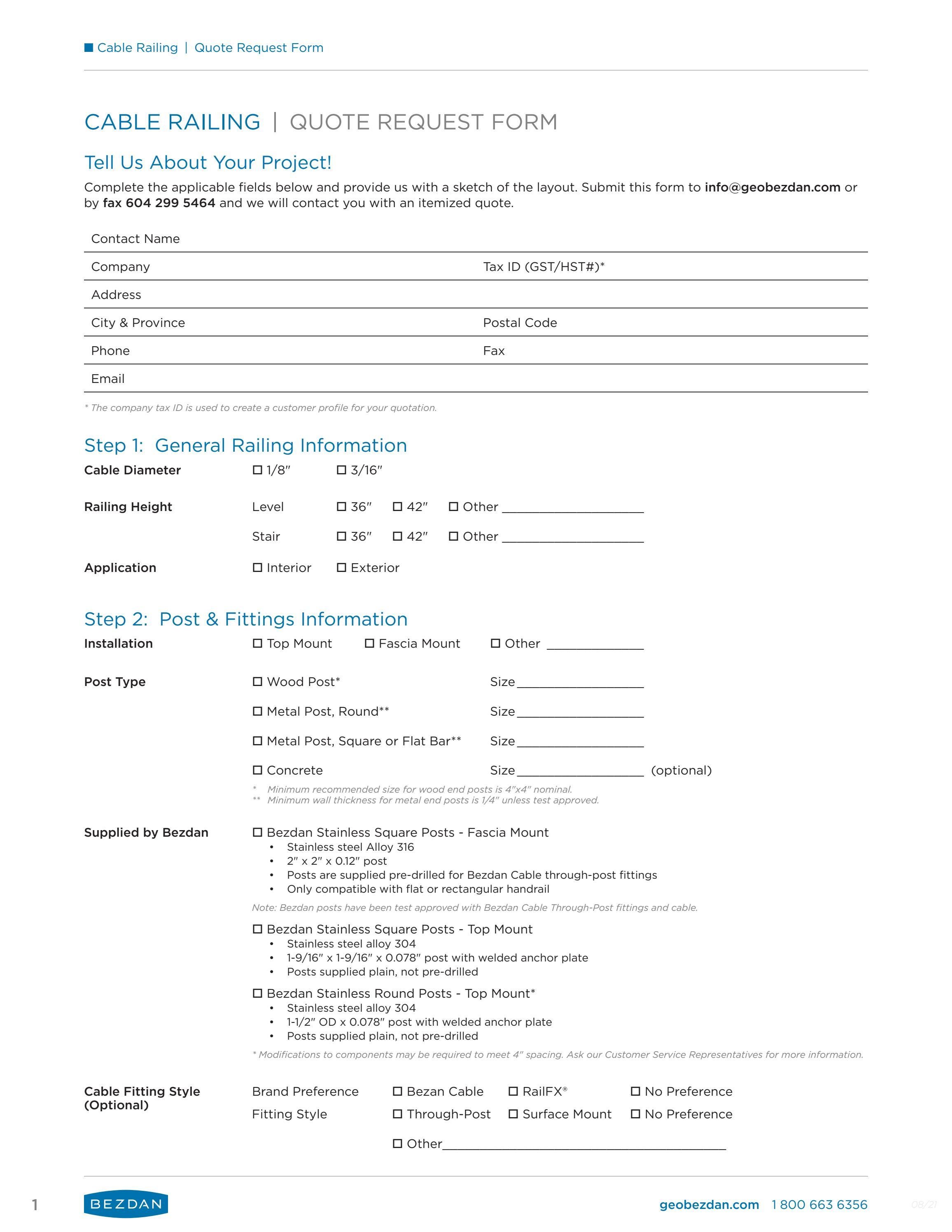 Bezdan Cable Railing- Quote Request Form by Bezdan Railing Solutions ...