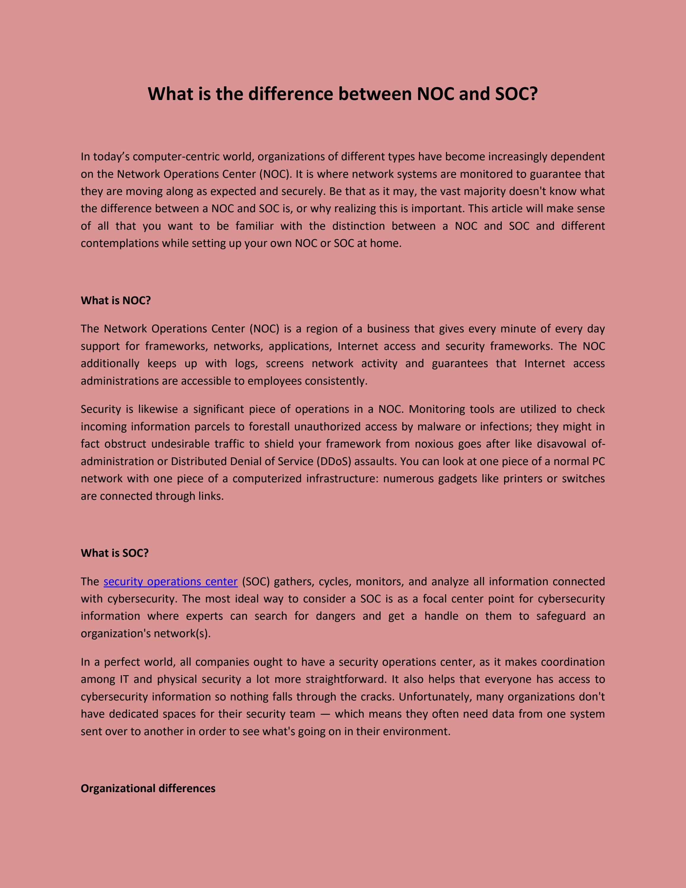 What is the difference between NOC and SOC? by Vertexplus Technologies ...