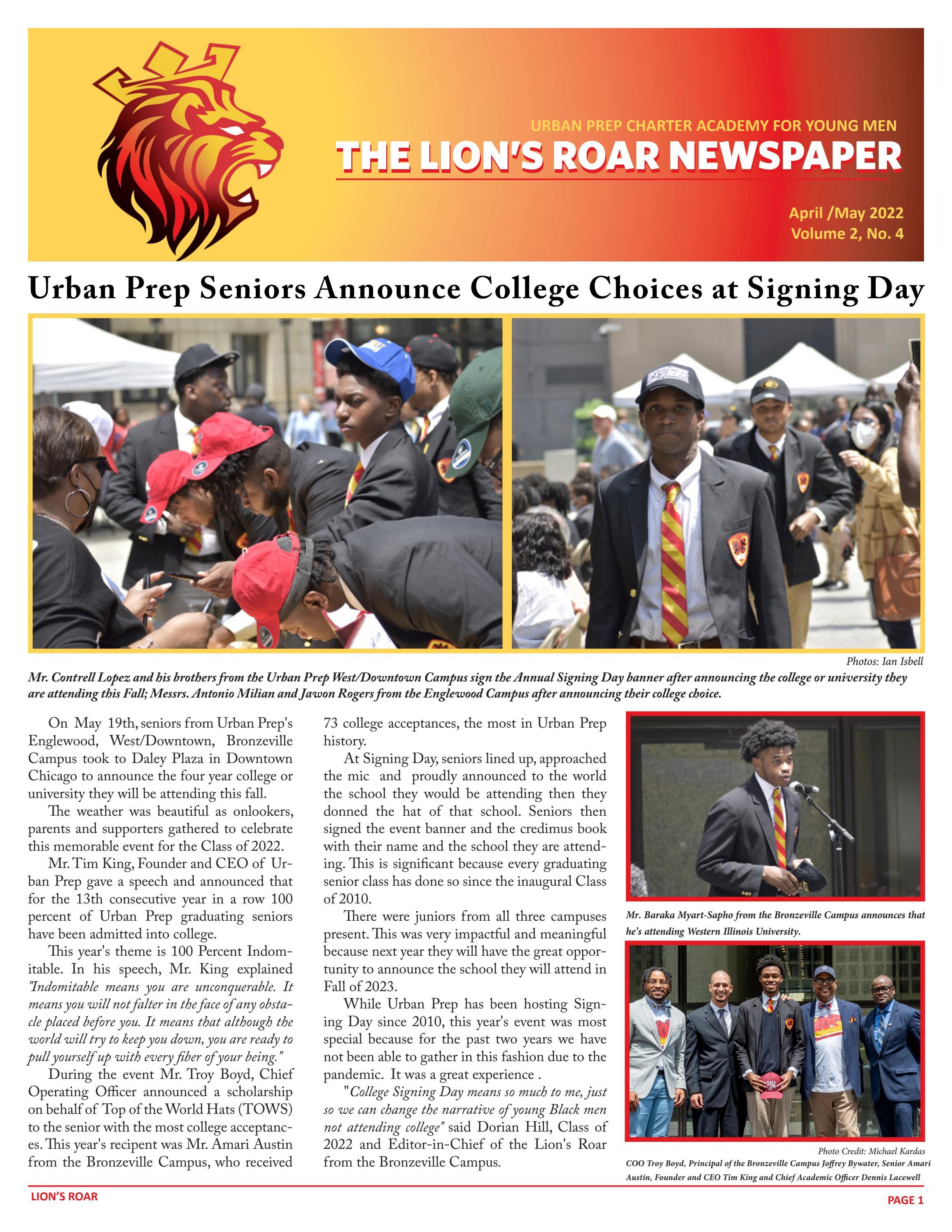 The Lion's Roar Newspaper: Volume 2 No. 4 by Urban Prep's Lions Roar ...