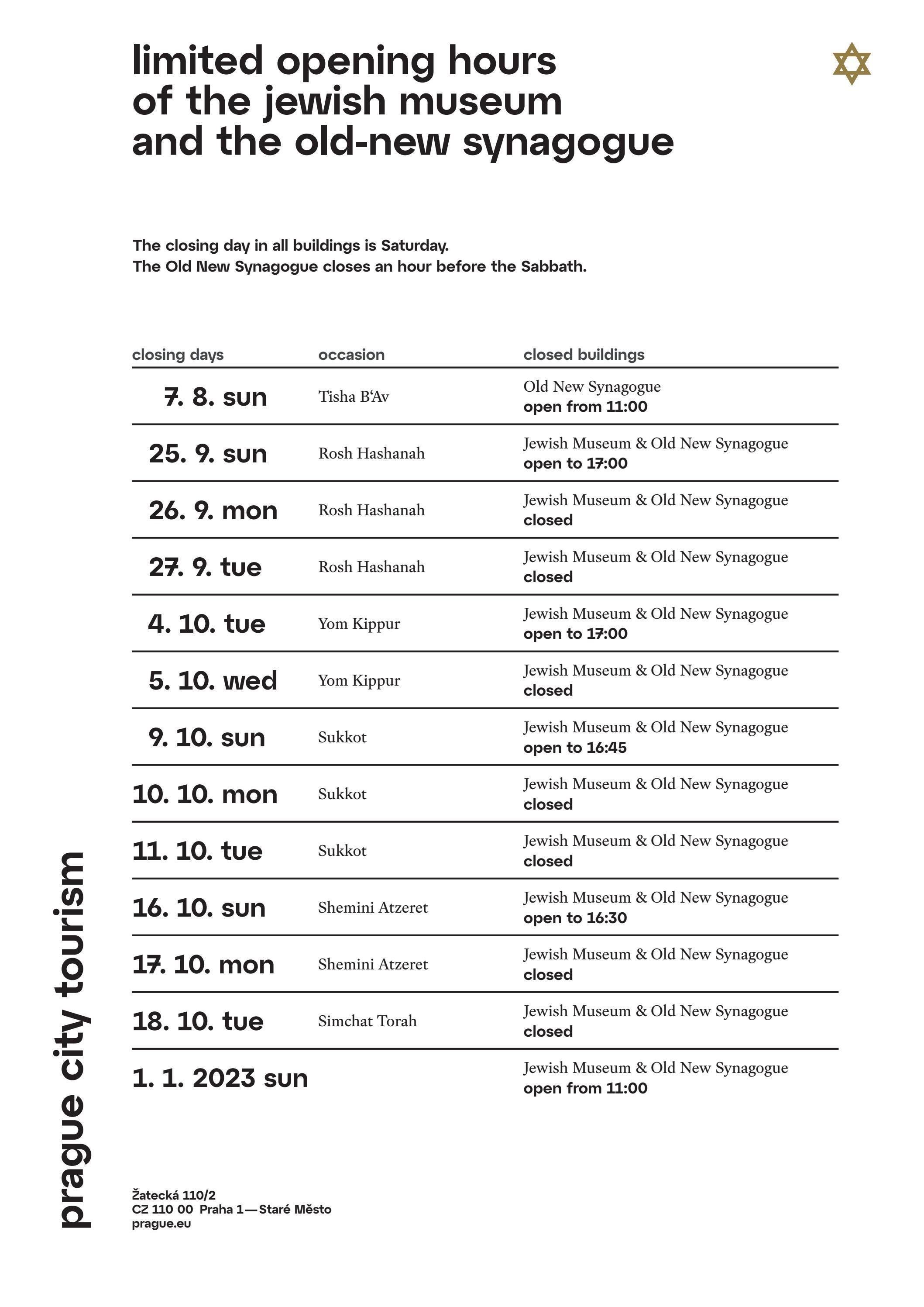Limited opening hours of the Jewish museum and the Old-New Synagogue by ...