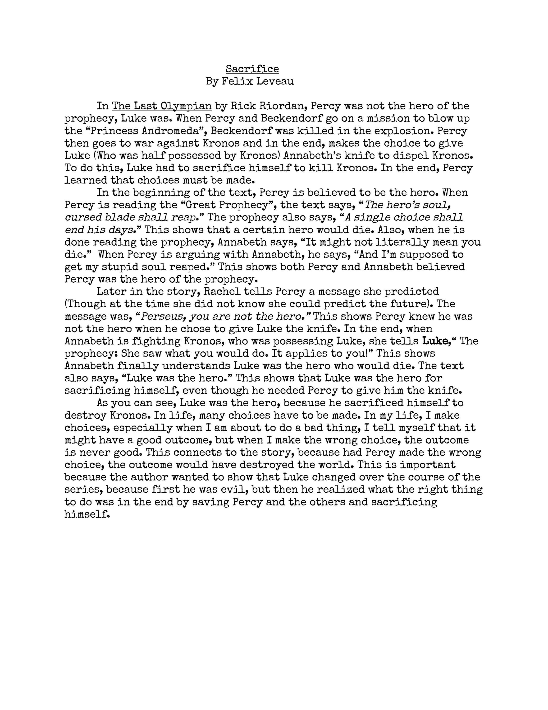 "Sacrifice" - A Personal Essay on Percy Jackson by plato-learning - Issuu
